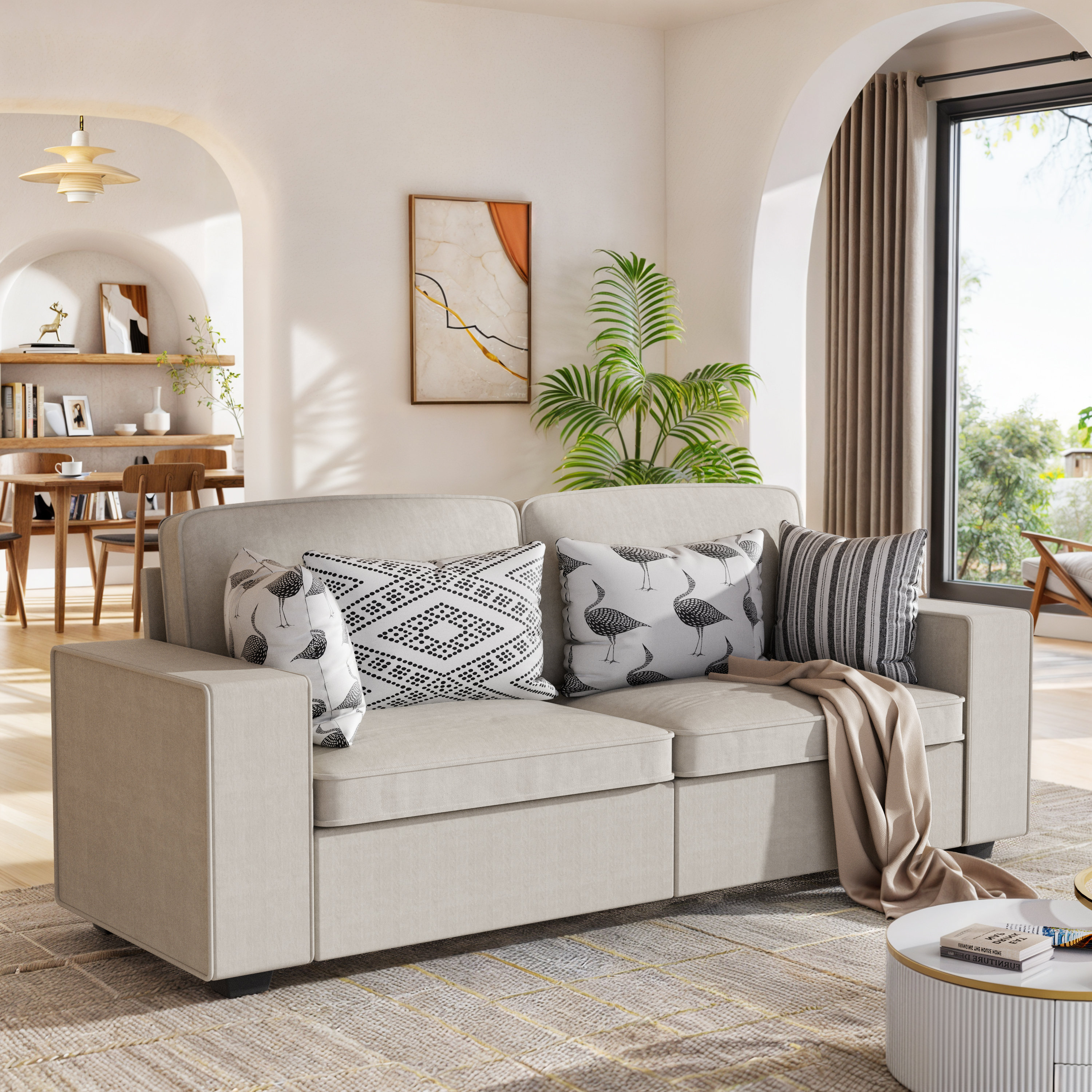 Latitude Run® 85'' Chenille Sofa 3-seater Couch Square Arm Sofa ...