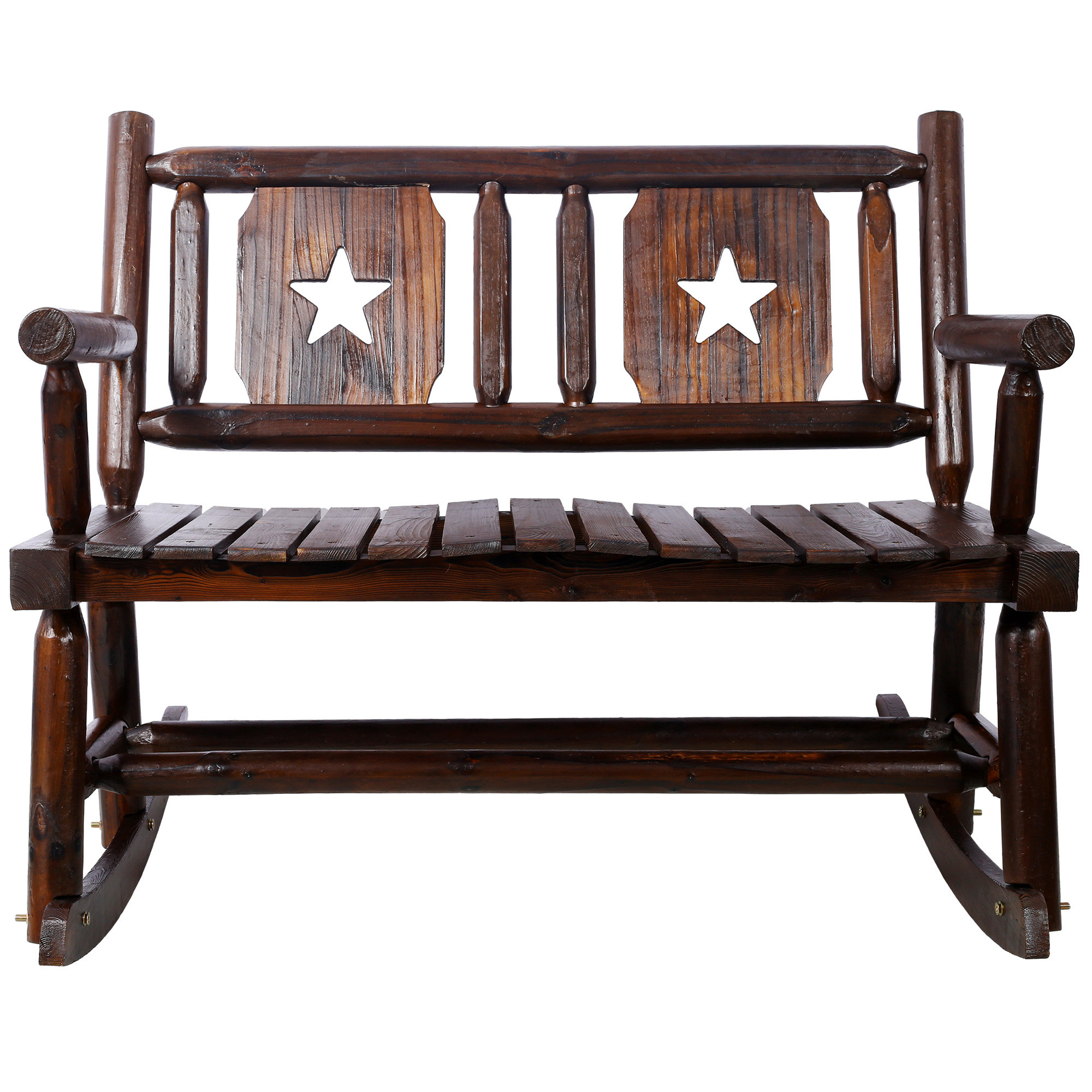 Red Barrel Studio Outdoor Wood Rocking Bench Carbonized Double Rocking ...