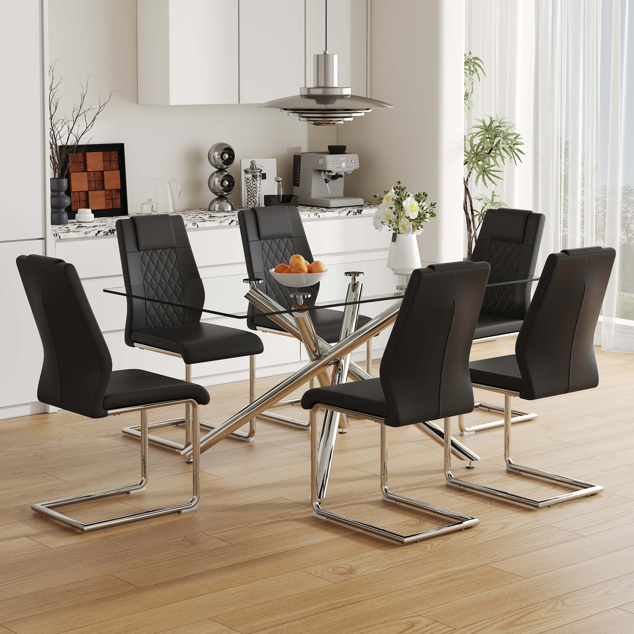 Ivy Bronx Table And Chair Set,Modern Luxurious Tempered Glass Dining ...