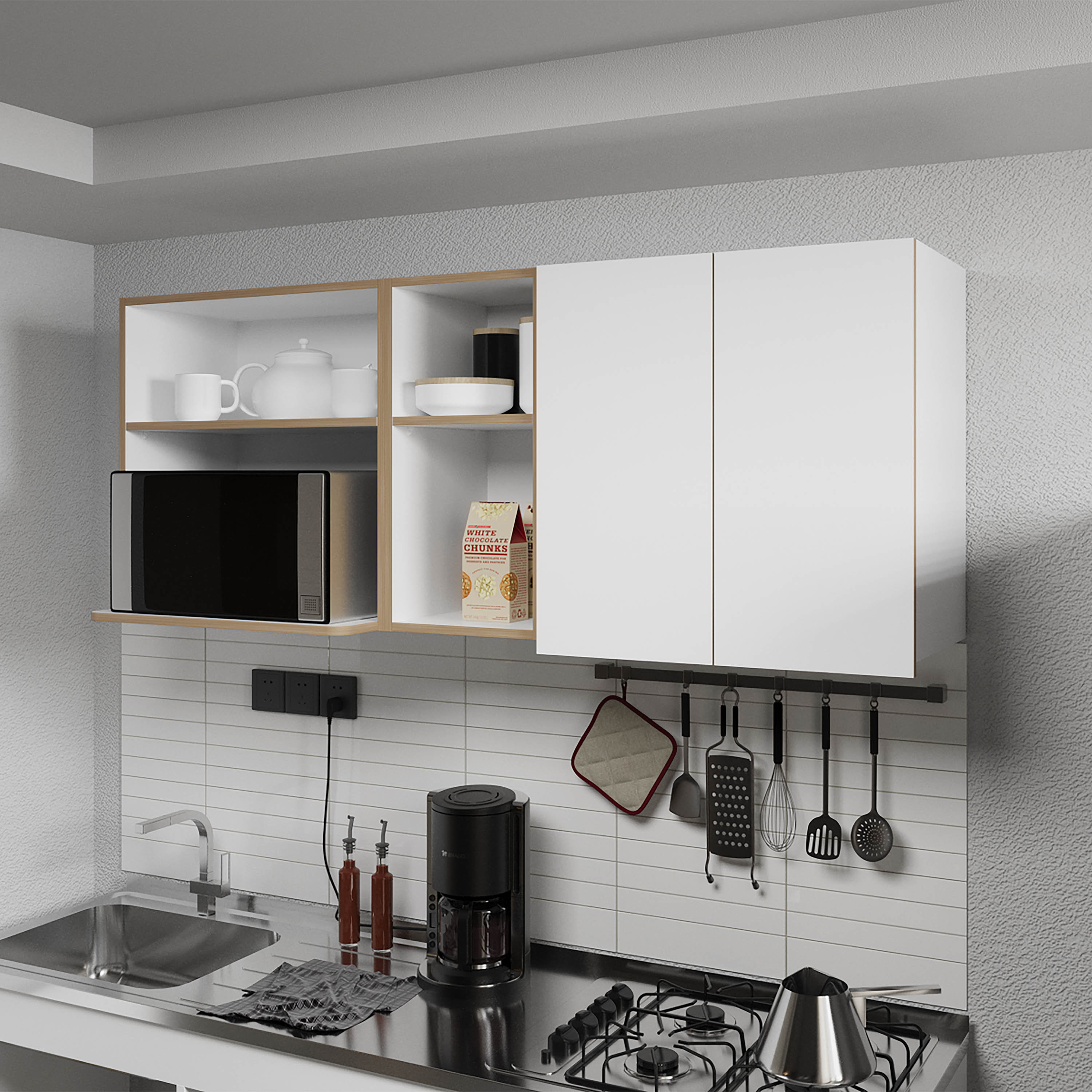 George Oliver Wall-Mounted Kitchen Cabinet with Microwave Space, Open ...