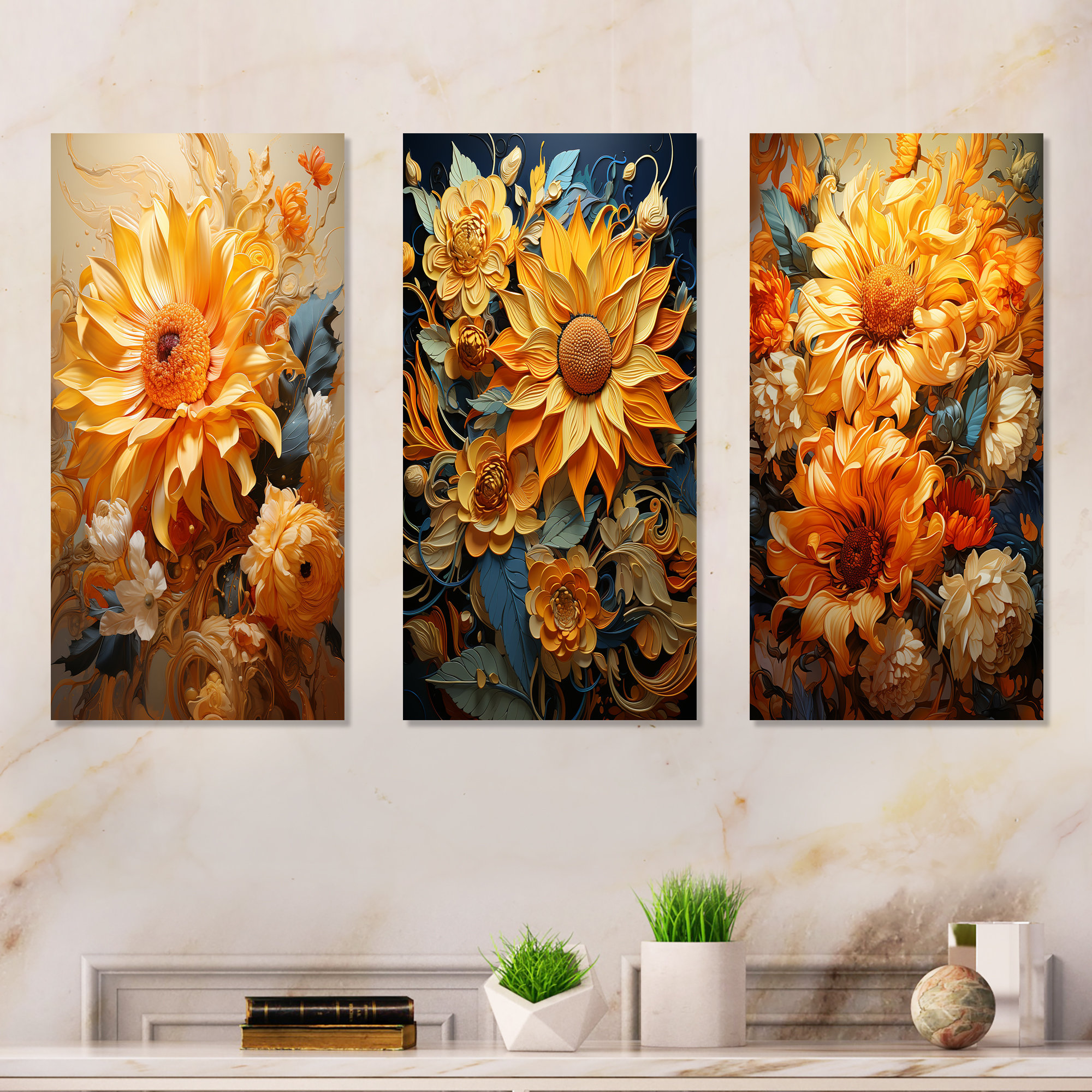 August Grove® Blue And Yellow Sunflowers Spiral I - Sunflowers Metal ...