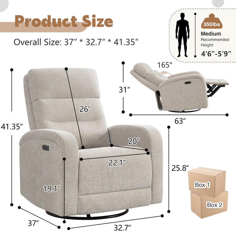Latitude Run® Beppino 33“ Modern Chenille Power Swivel and Rocker ...