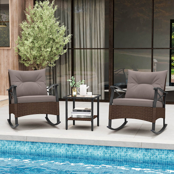 Winston Porter 3 Pcs Patio Rocker Set With 2-tier Coffee Table & Soft ...