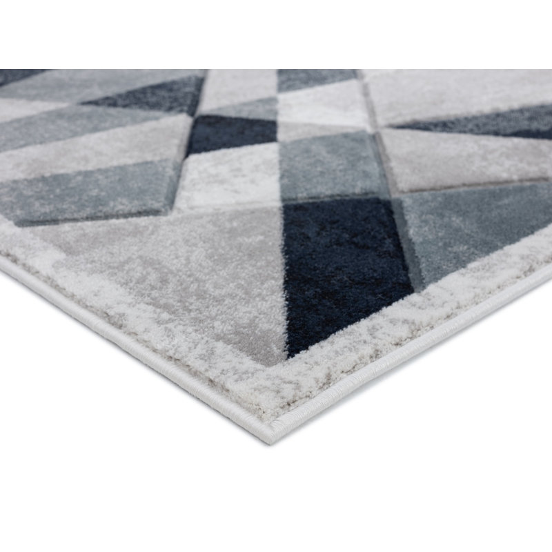 Wrought Studio Adonia Abstract Blue/White Area Rug | Wayfair