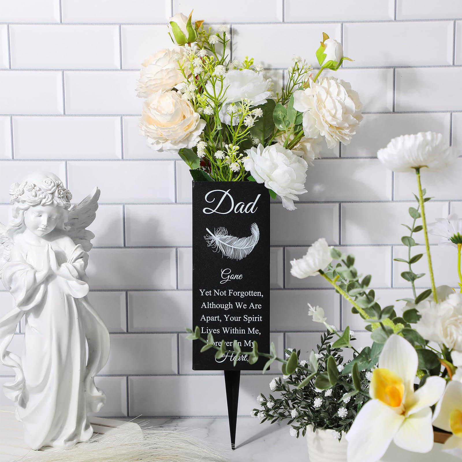 Trinx Dad Cemetery Vases For Grave Metal Cemetery Grave Flower Vase ...