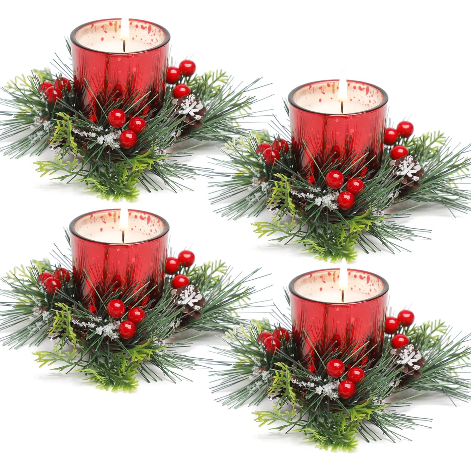 ToccoLeggero Christmas Candle Ring, Red Berry And Pinecone Xmas Candle ...