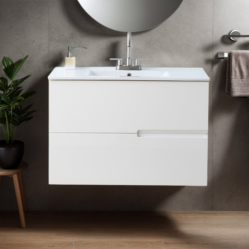 Wrought Studio™ Khamille 36'' White Modern Single Bathroom Vanity with ...