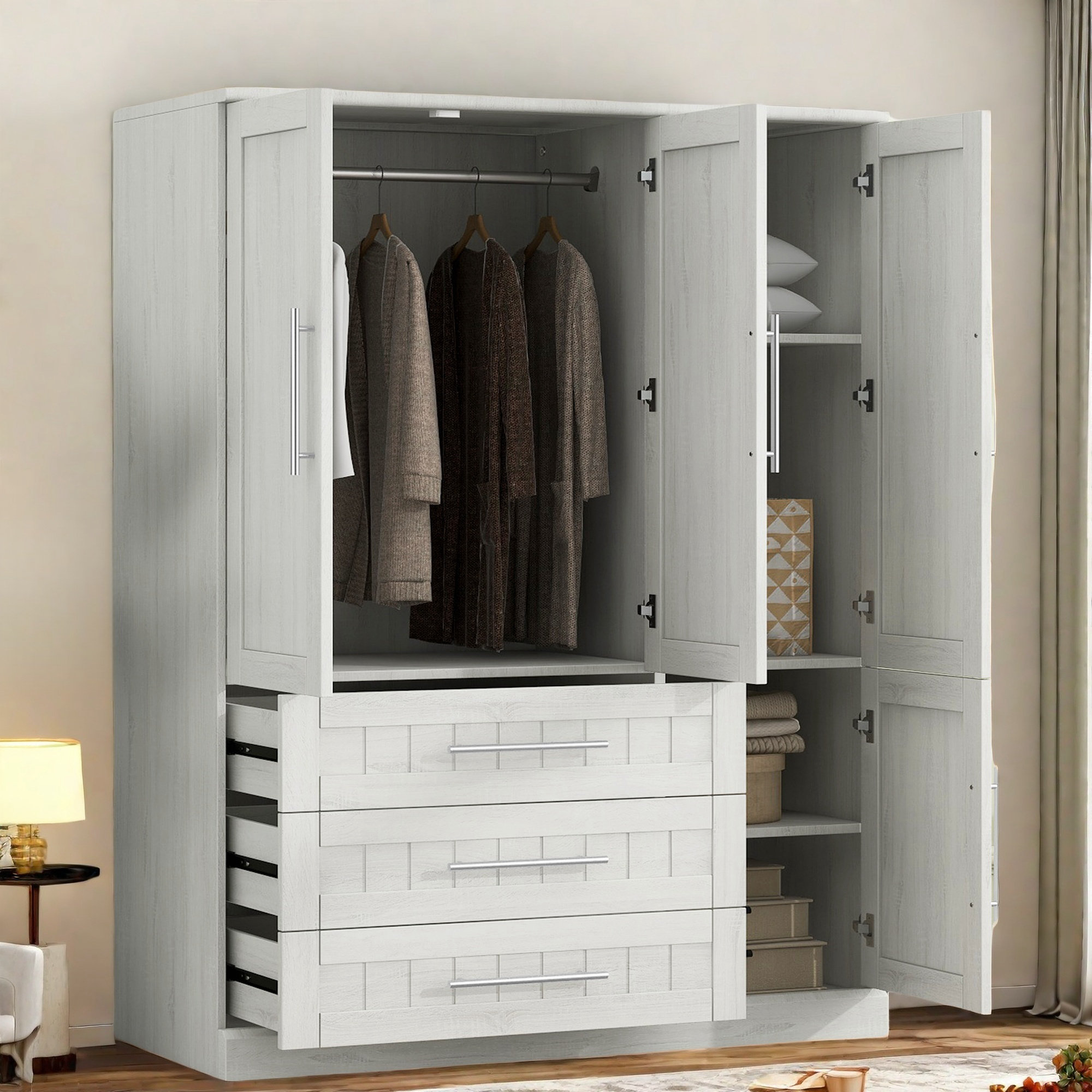 Lark Manor™ Gercas Wardrobe Closet With 3 Drawers, Shelves And A ...