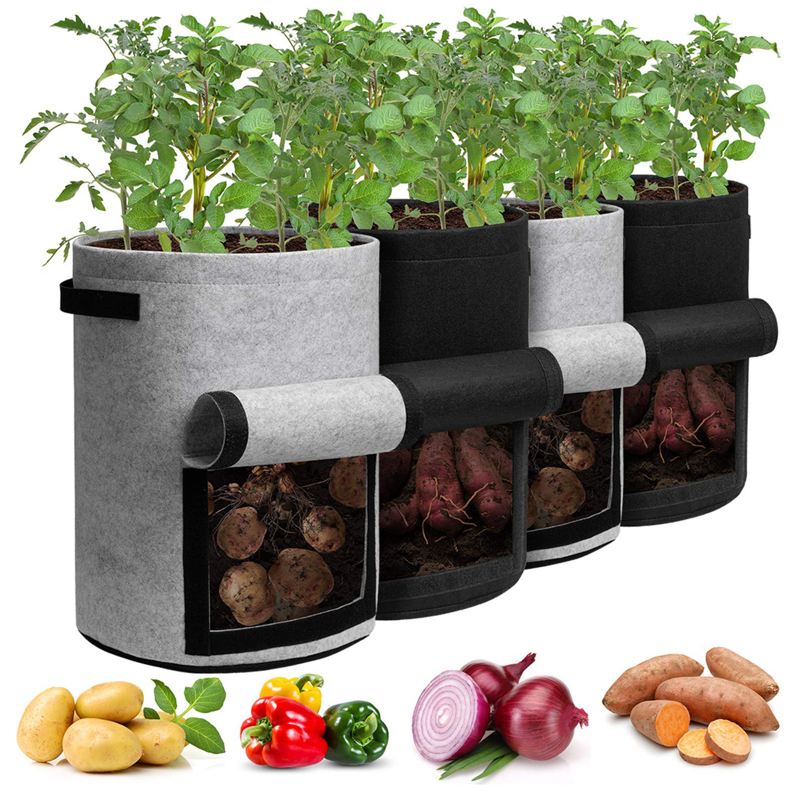 Latitude Run® Potato Grow Bags With Flap 10 Gallon, 4 Pack Planter Pot ...