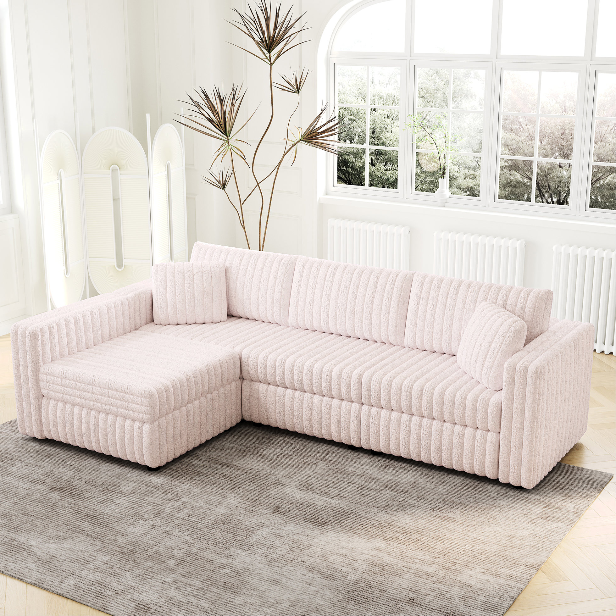 Orren Ellis Comfortable L-shaped For 4 In Pink. Modern Design ...
