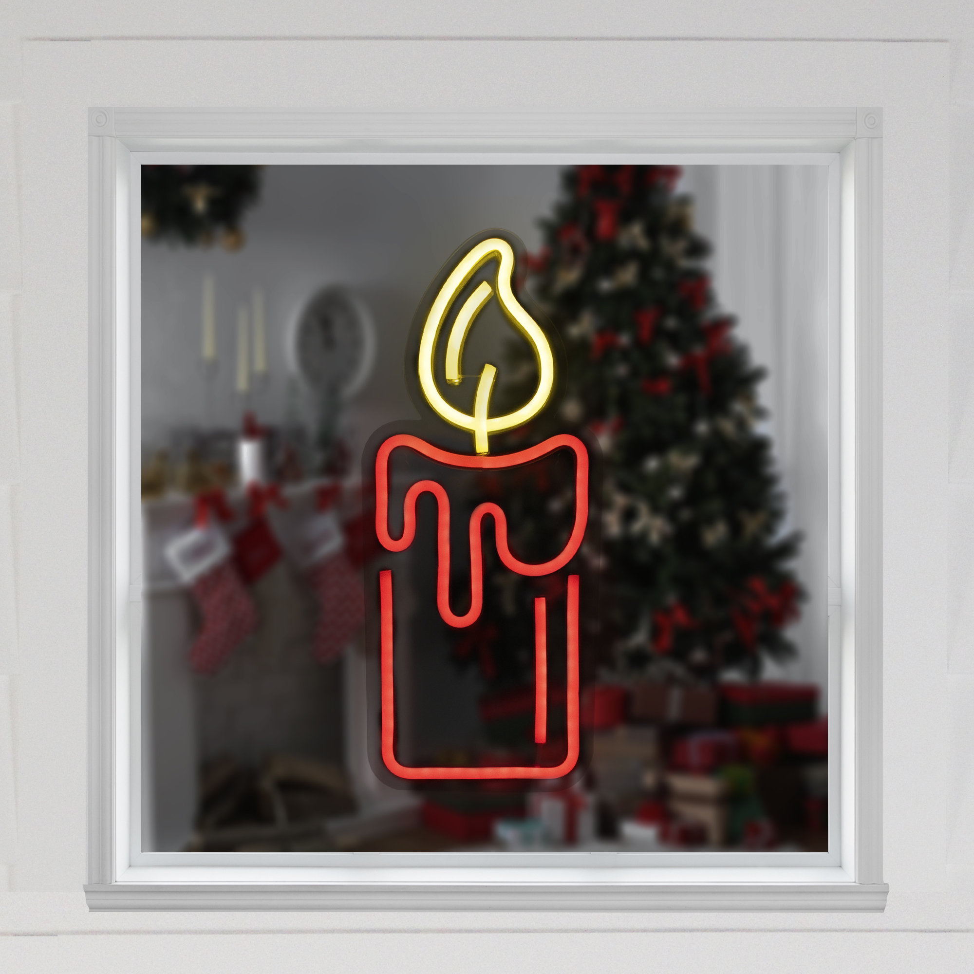 Northlight Seasonal 12" Red LED Lighted Neon Style Red Candle Christmas ...
