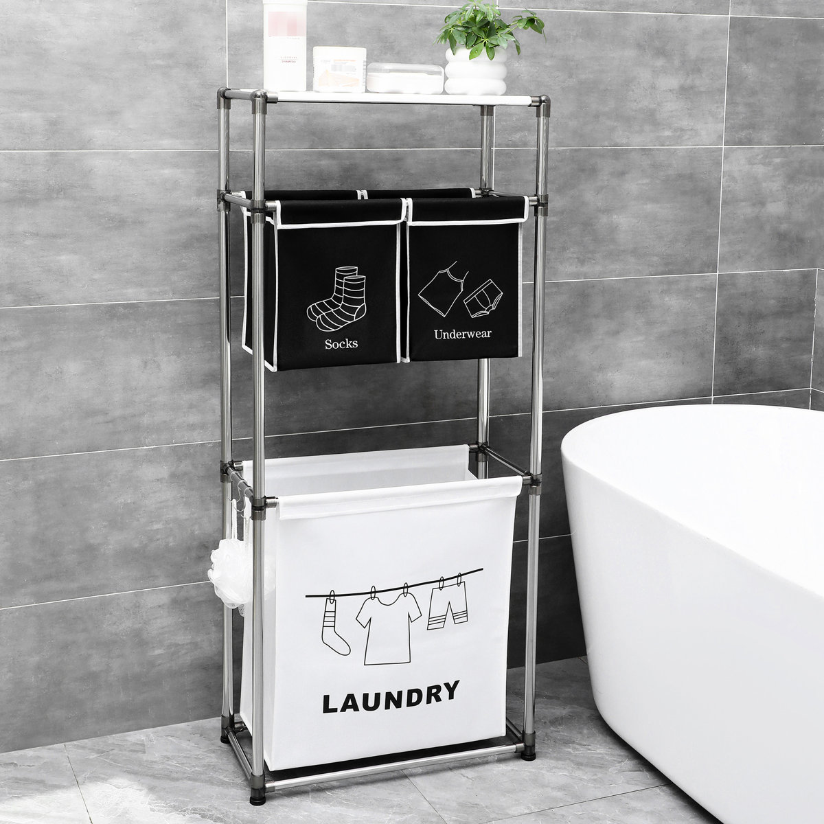 Rebrilliant Laundry Basket With Wide Shelves, 3 Tier Sorter, Waterproof ...