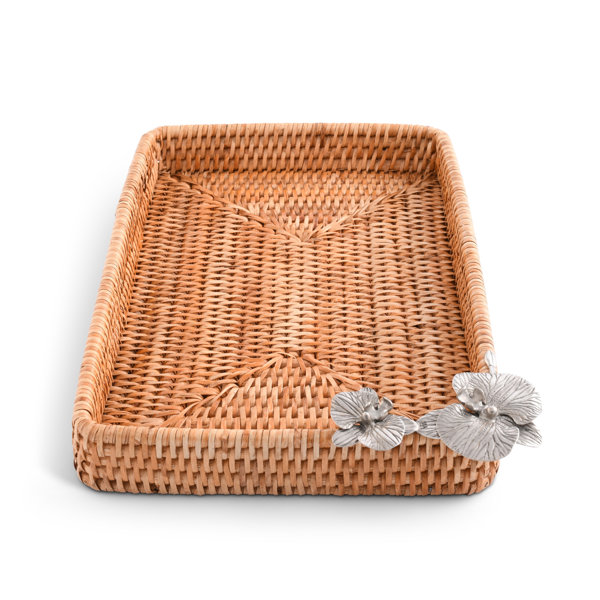 Vagabond House Rattan Wicker Tray with Pewter Orchid | Wayfair