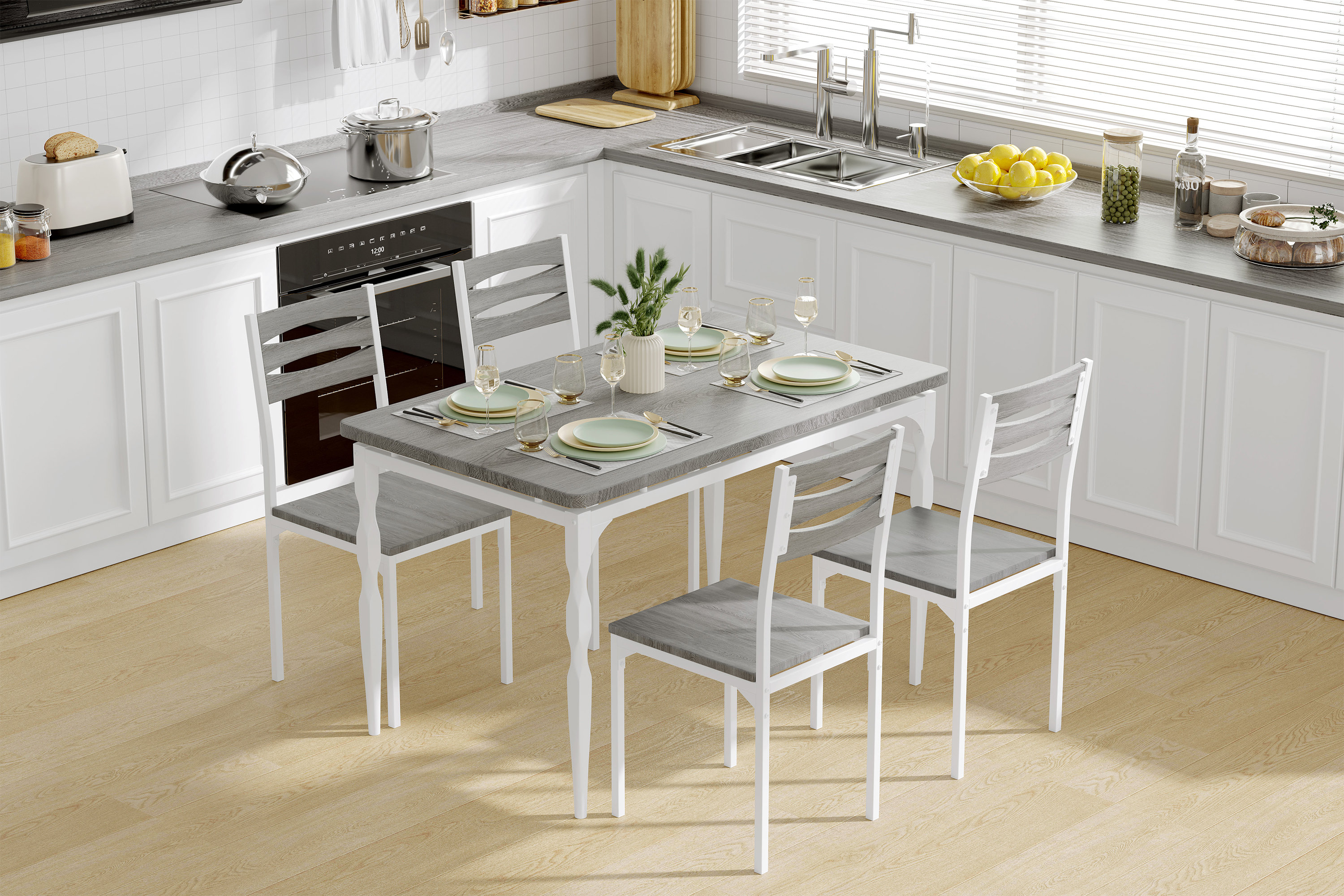 17 Stories 5 Piece Dining Table Set, Industrial Style Kitchen Table Set ...