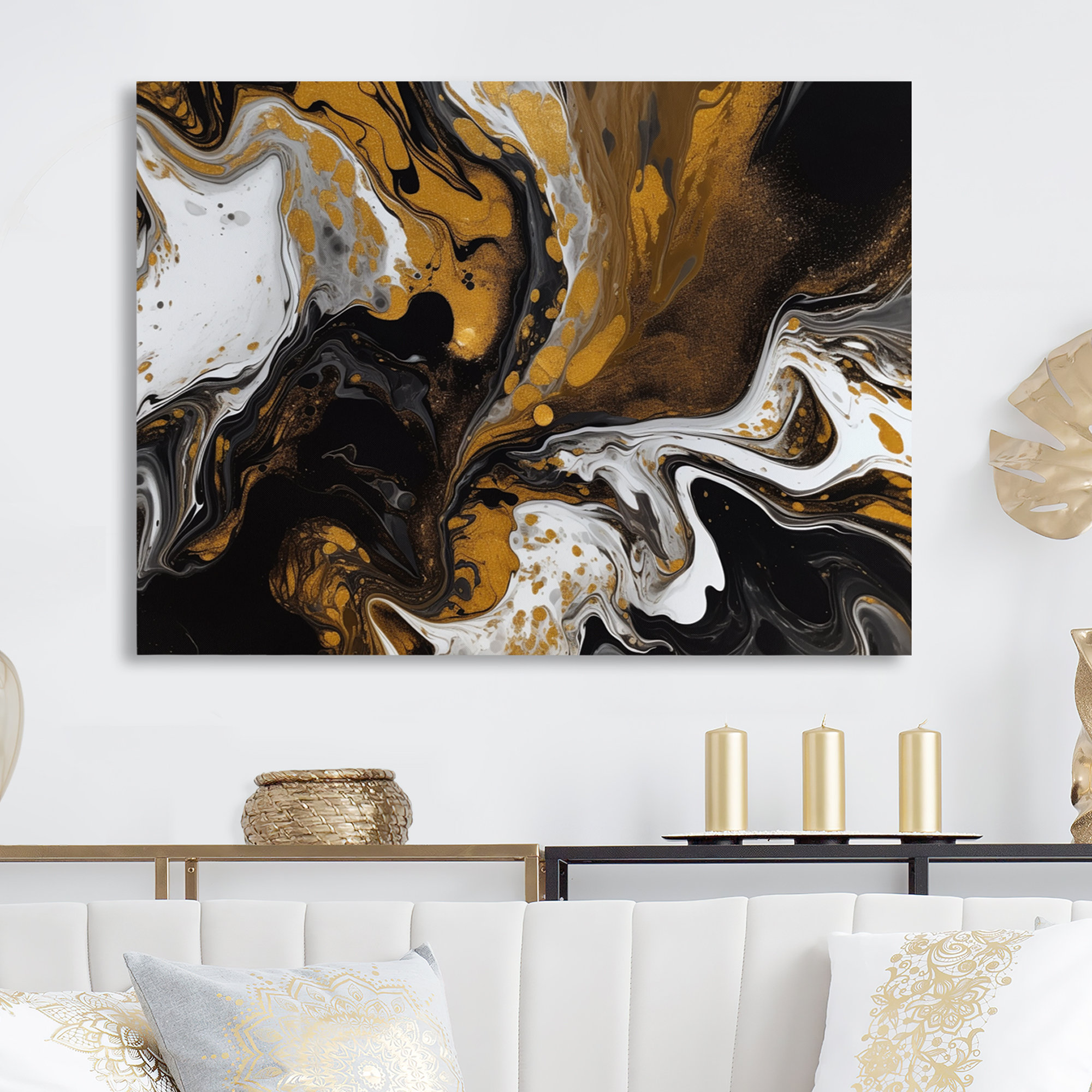 Ivy Bronx Gold Black Marbled Dreamscape I - Modern Geometric Metal Wall ...