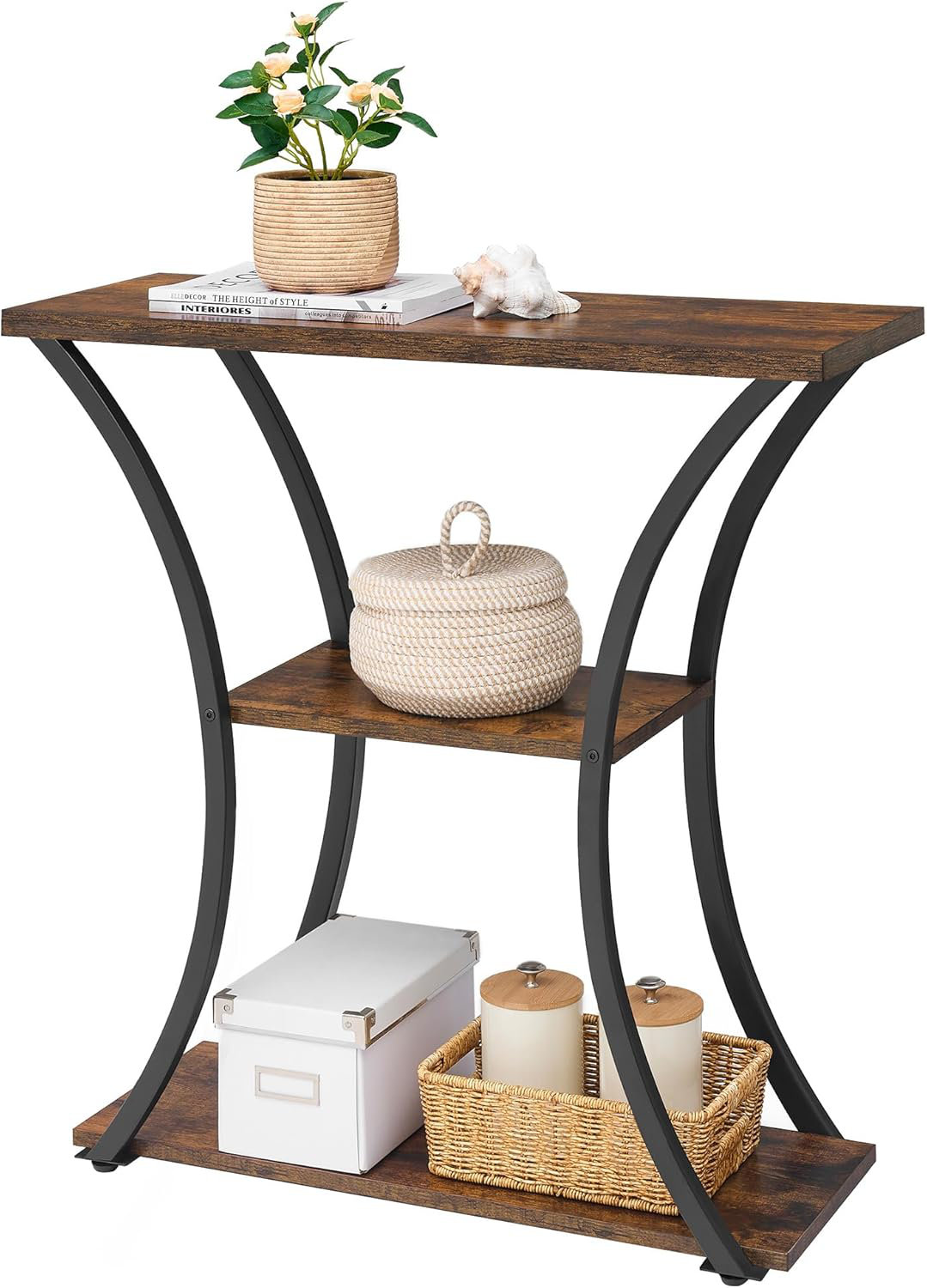 17 Stories 3-Tier Rustic Console Table With Open Wood Shelves For ...