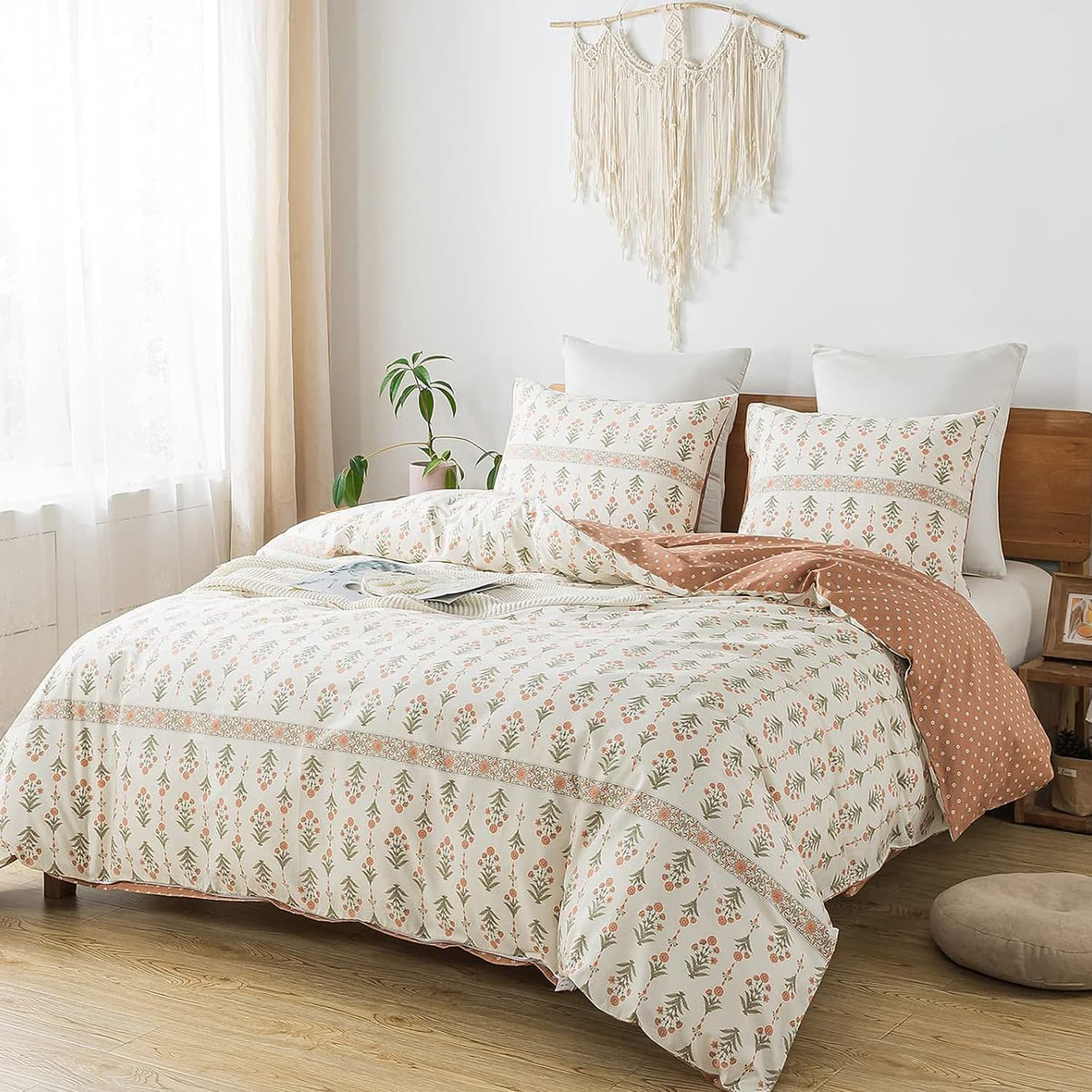 KIBNOF Queen Size Duvet Cover, Breathable 100% Cotton Floral 3 Piece ...