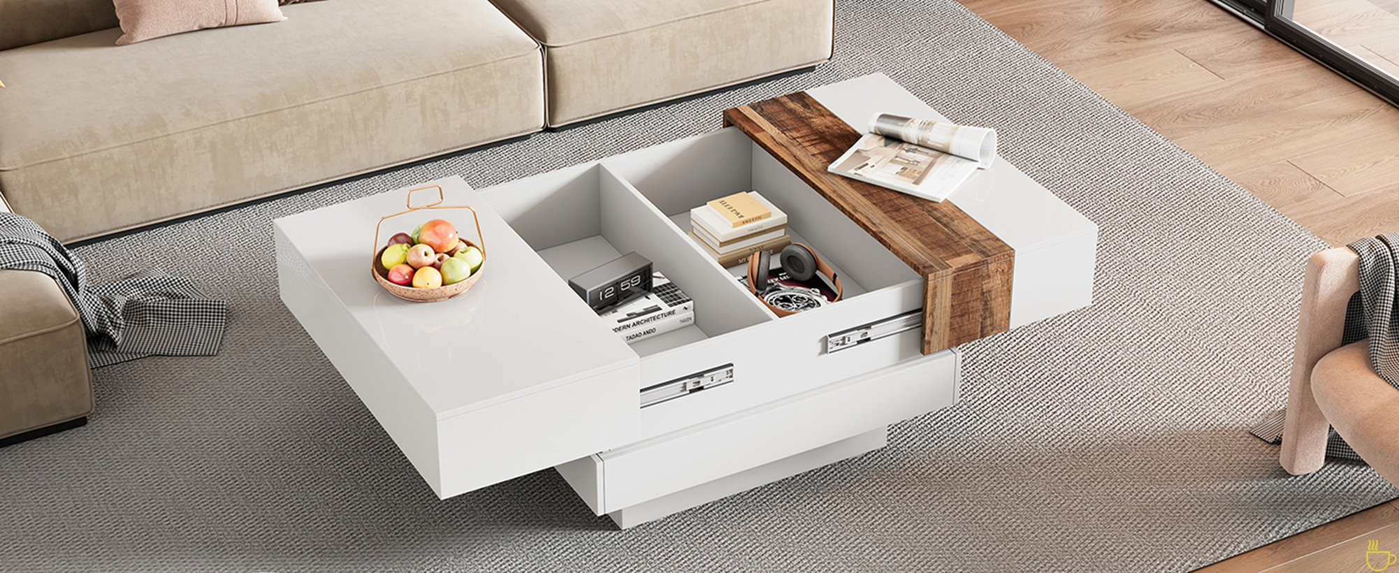 Latitude Run® Square Coffee Table With Sliding Tabletop, Hidden Storage ...