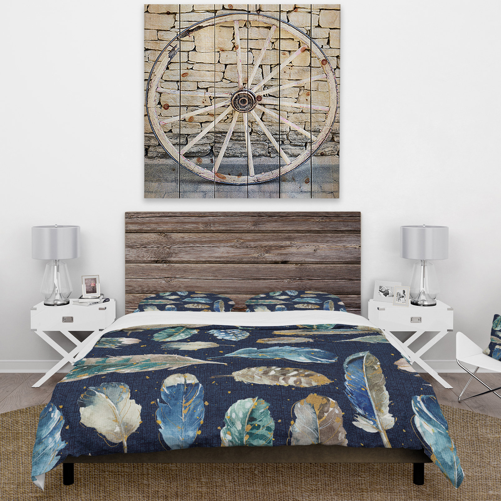 Design Art Indigold metallic feathers Pattern - Floral Duvet Cover Set ...