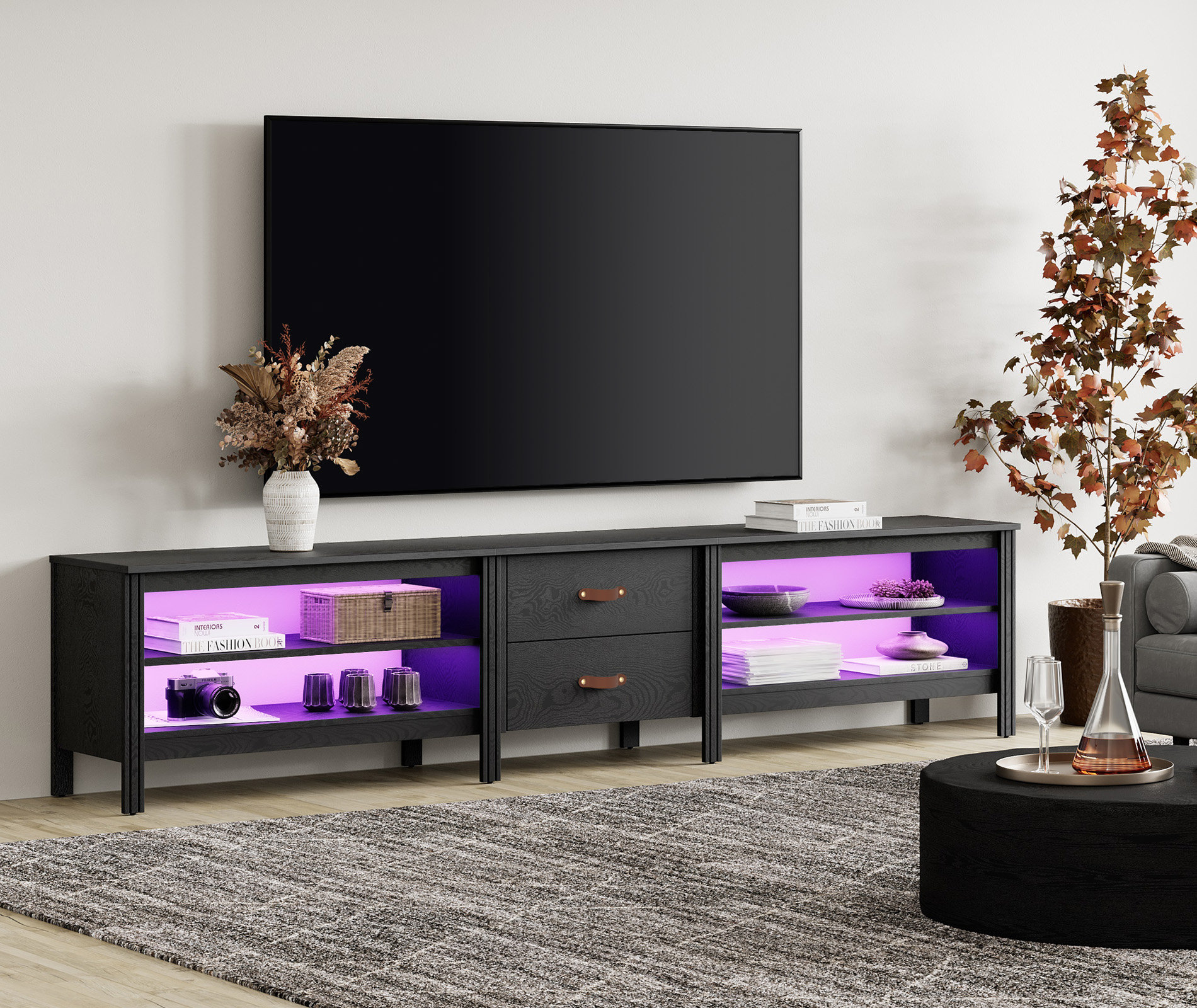 Lark Manor™ Ashae WAMPAT Farmhouse TV Stand For 85 Inch TV With RGB LED ...