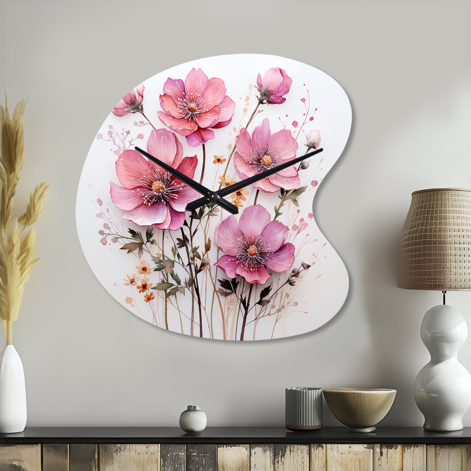 Design Art Pink Minimalism Pink Flower - Unique Shape Floral Metal Wall ...
