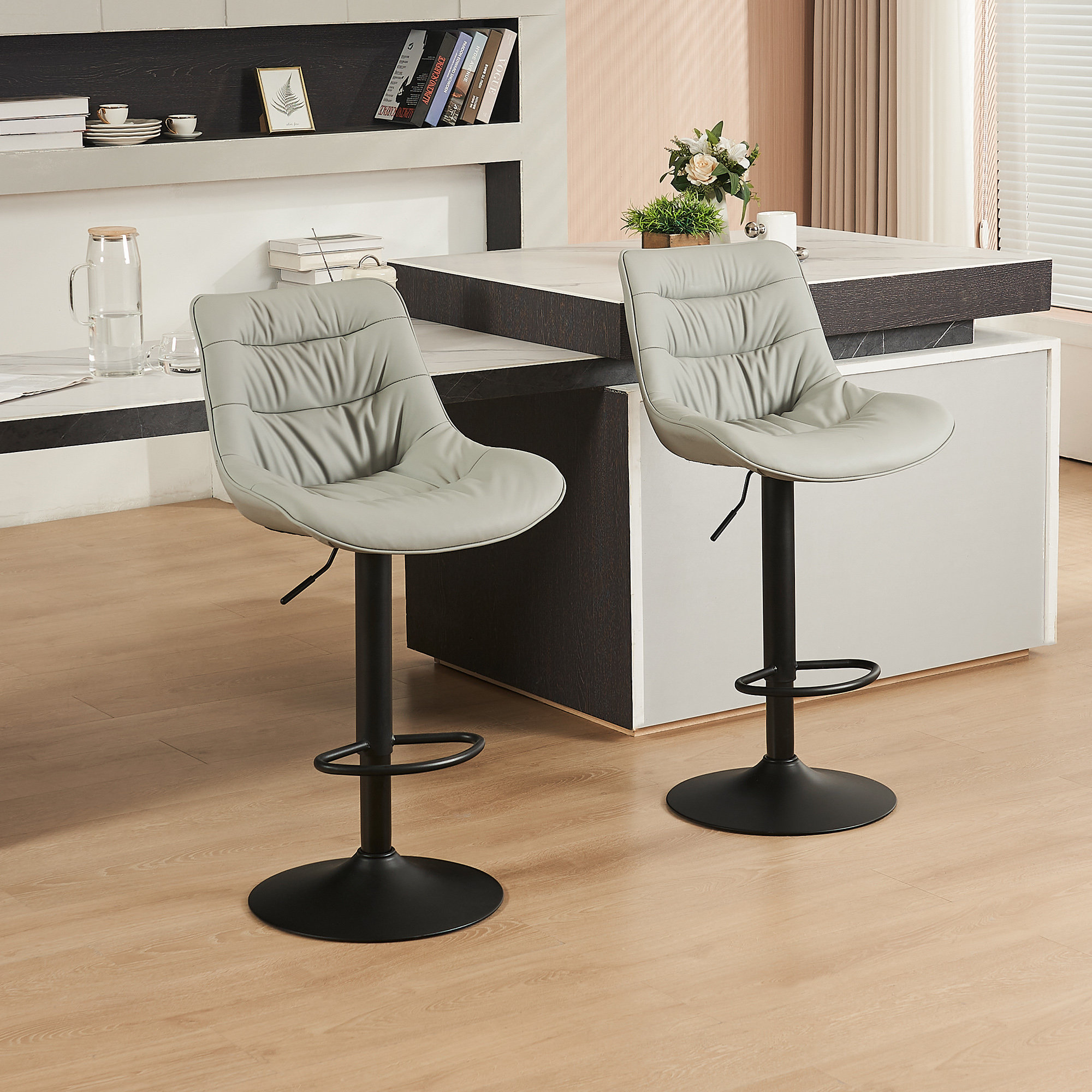 Latitude Run® Latiera Swivel Adjustable Height Bar Stools Faux Leather ...