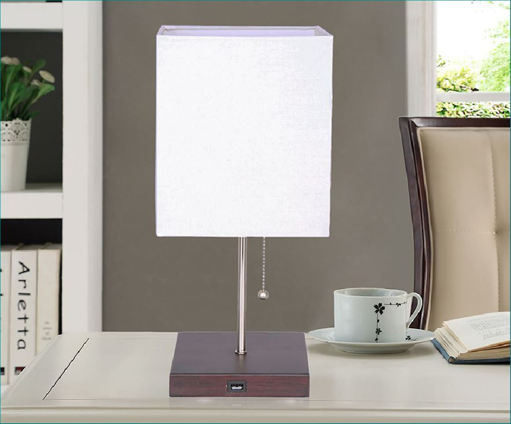 Latitude Run® White Modern USB Lamp Wood Base | Wayfair