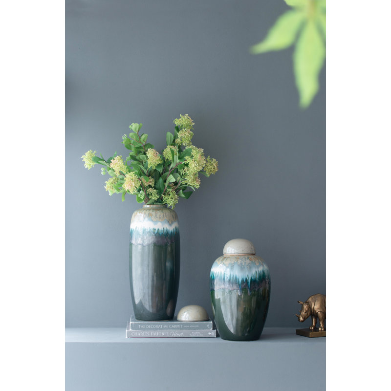 Dakota Fields 2 Piece Arthos Beige/Green Stoneware Jar Set | Wayfair