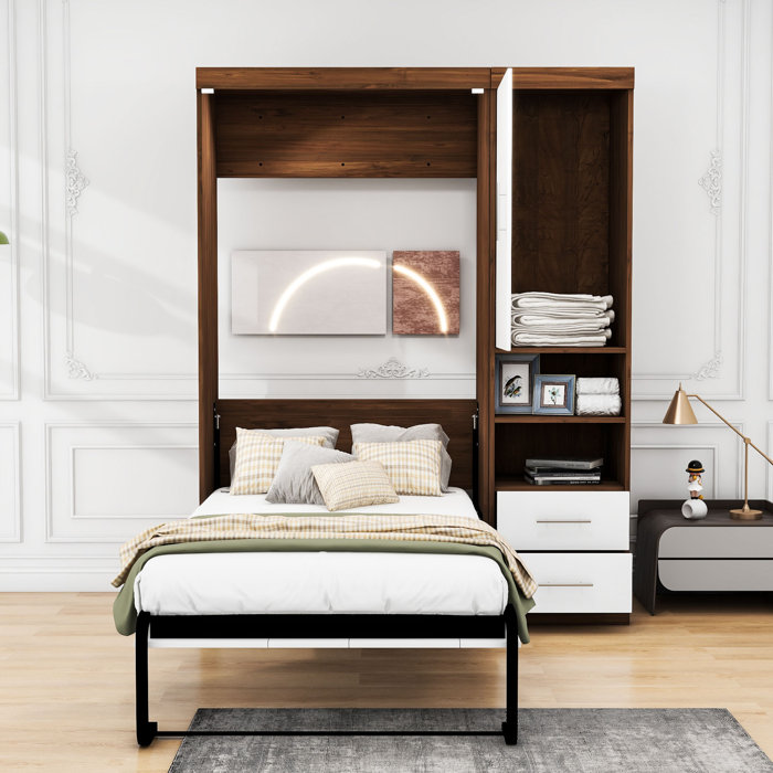 Latitude Run® Lotosha Wooden Murphy Bed with Multi-layer Cabinet and ...