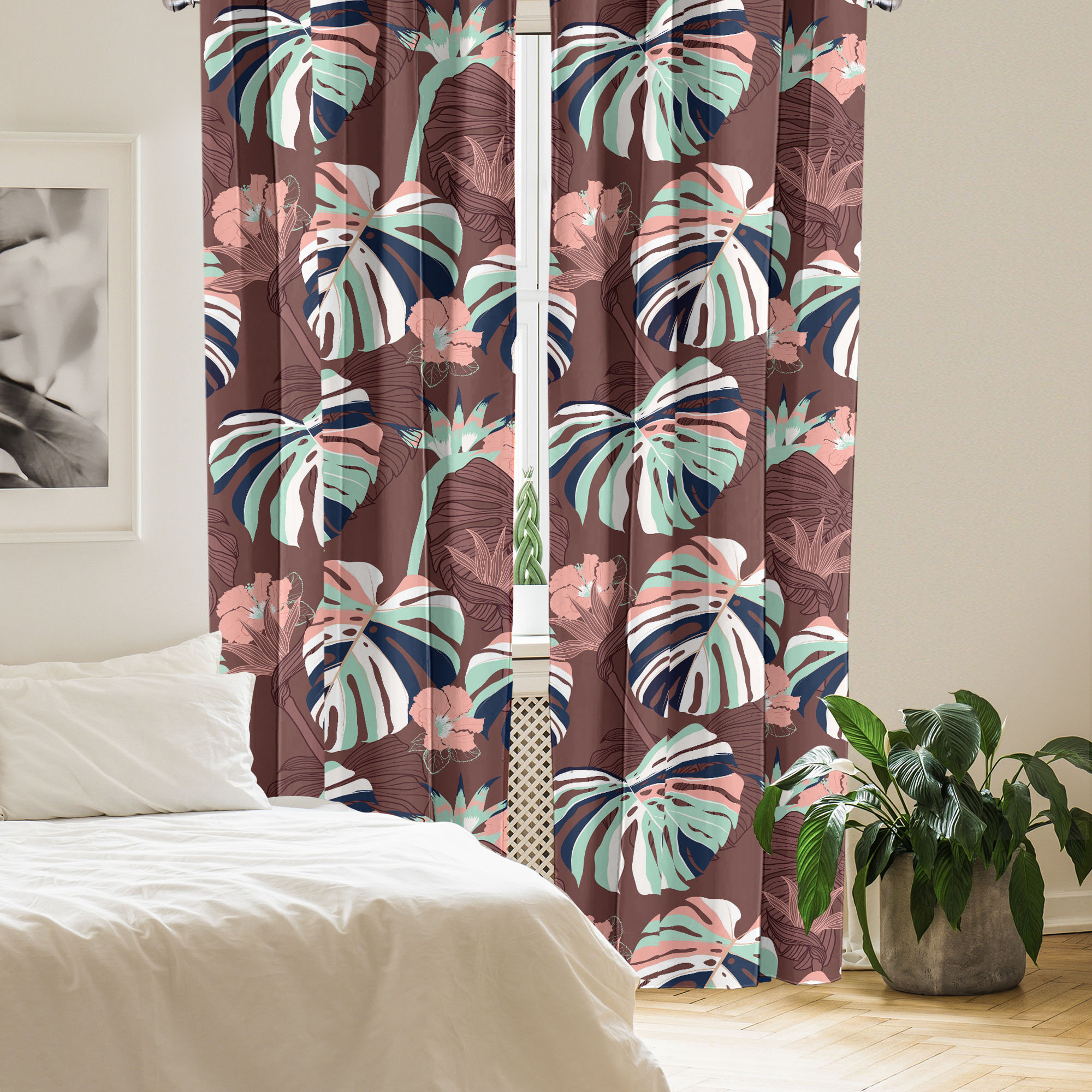 East Urban Home Tropical Curtains Simplified Exotic Flora Pair of Pale ...