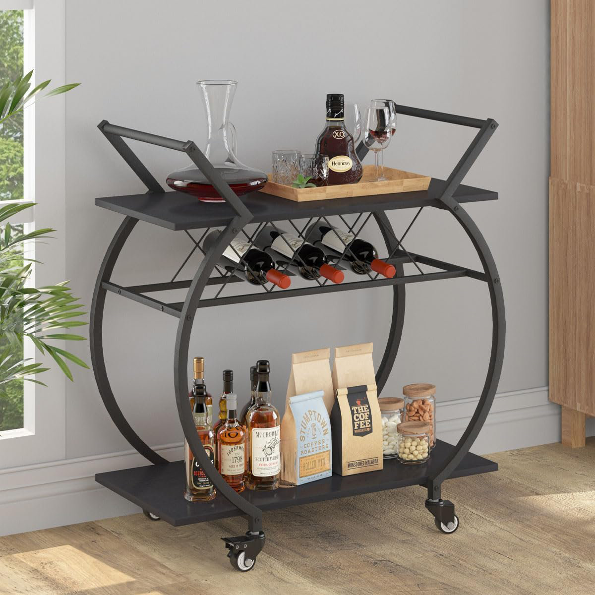 AGROTECH AVS Wine Cart with Wheels,Modern Bar Cart with Wine Rack ...