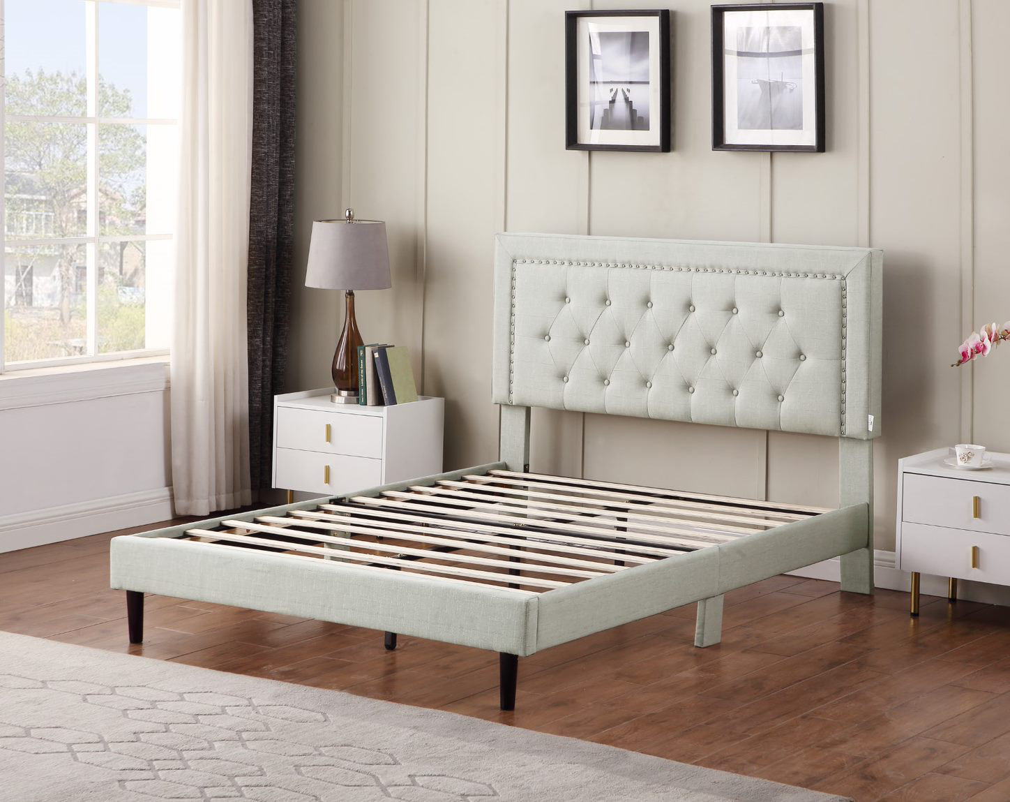 Lark Manor Abedin Tuffted Nailhead Trim Platform Bed With Adjustable ...