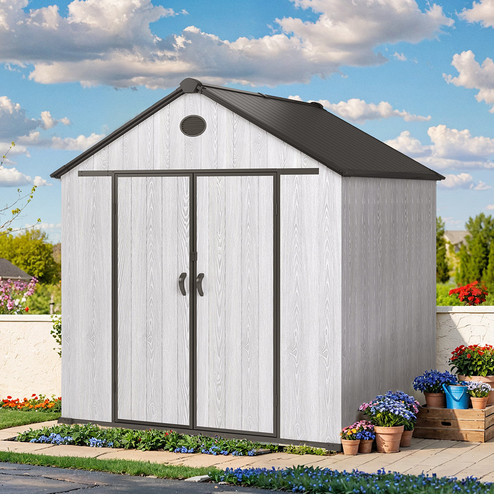 iYofe 8ft Outdoor Plastic Storage Shed With Floor, 435 Cuft Waterproof ...