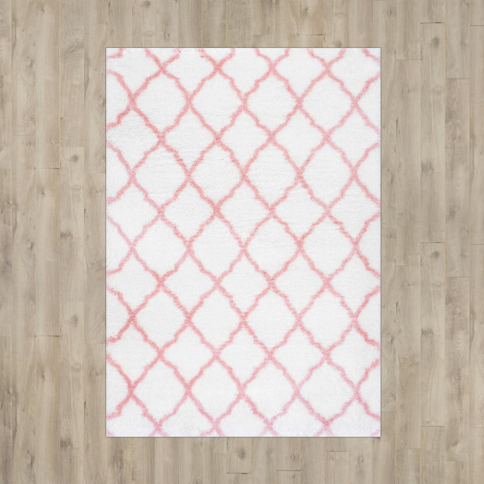 Harriet Bee Cuanaic Trellis Shag Performance White/Pink Rug & Reviews ...