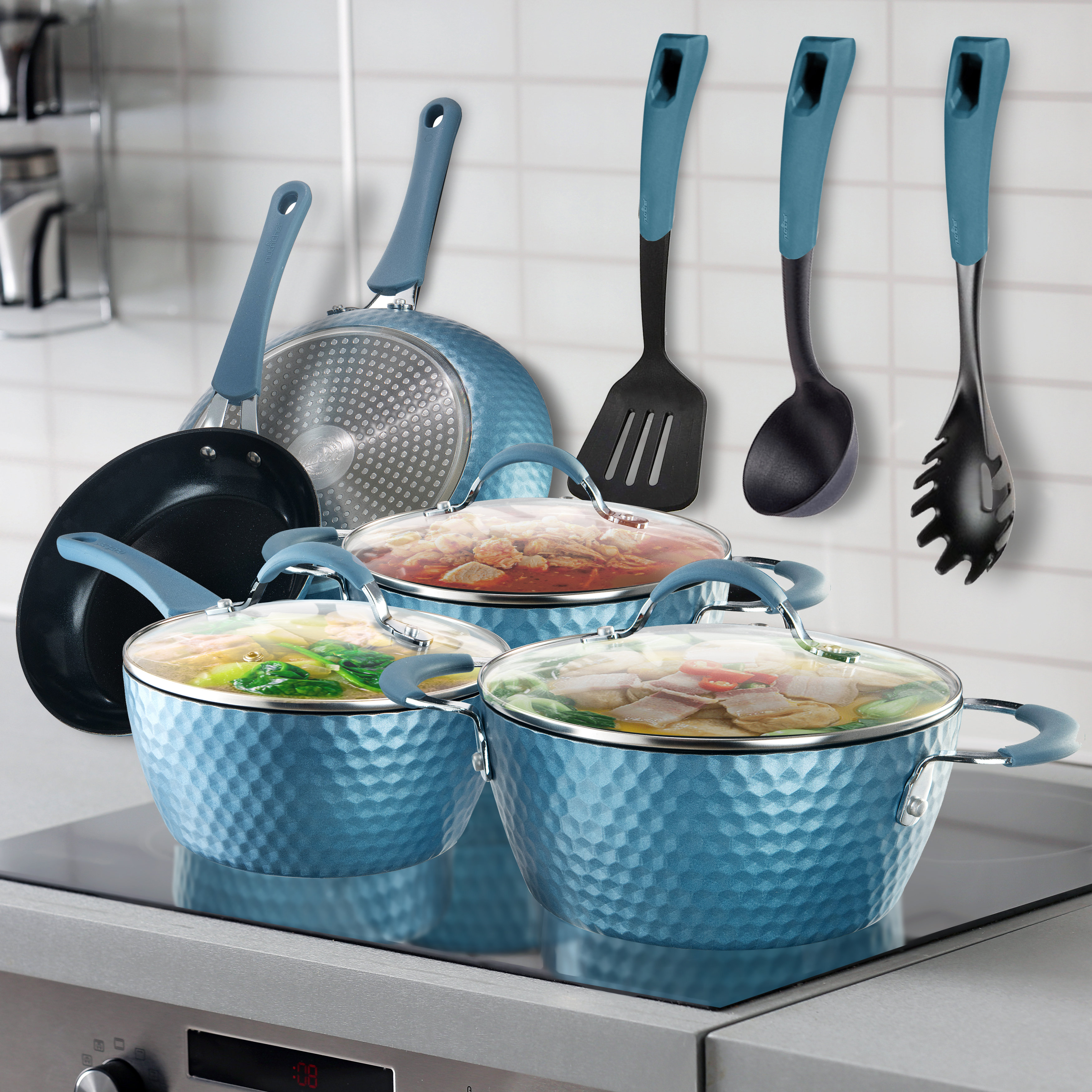 NutriChef 11 Pieces Aluminum Non Stick Cookware Set & Reviews | Wayfair