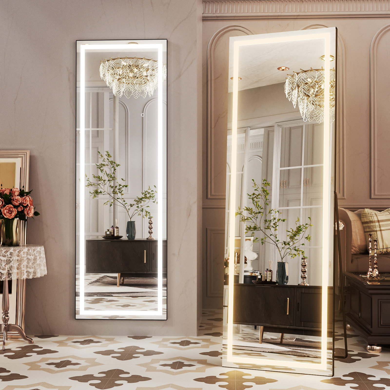 Latitude Run® Dimmable LED Full Length Mirror with Lights & Reviews ...