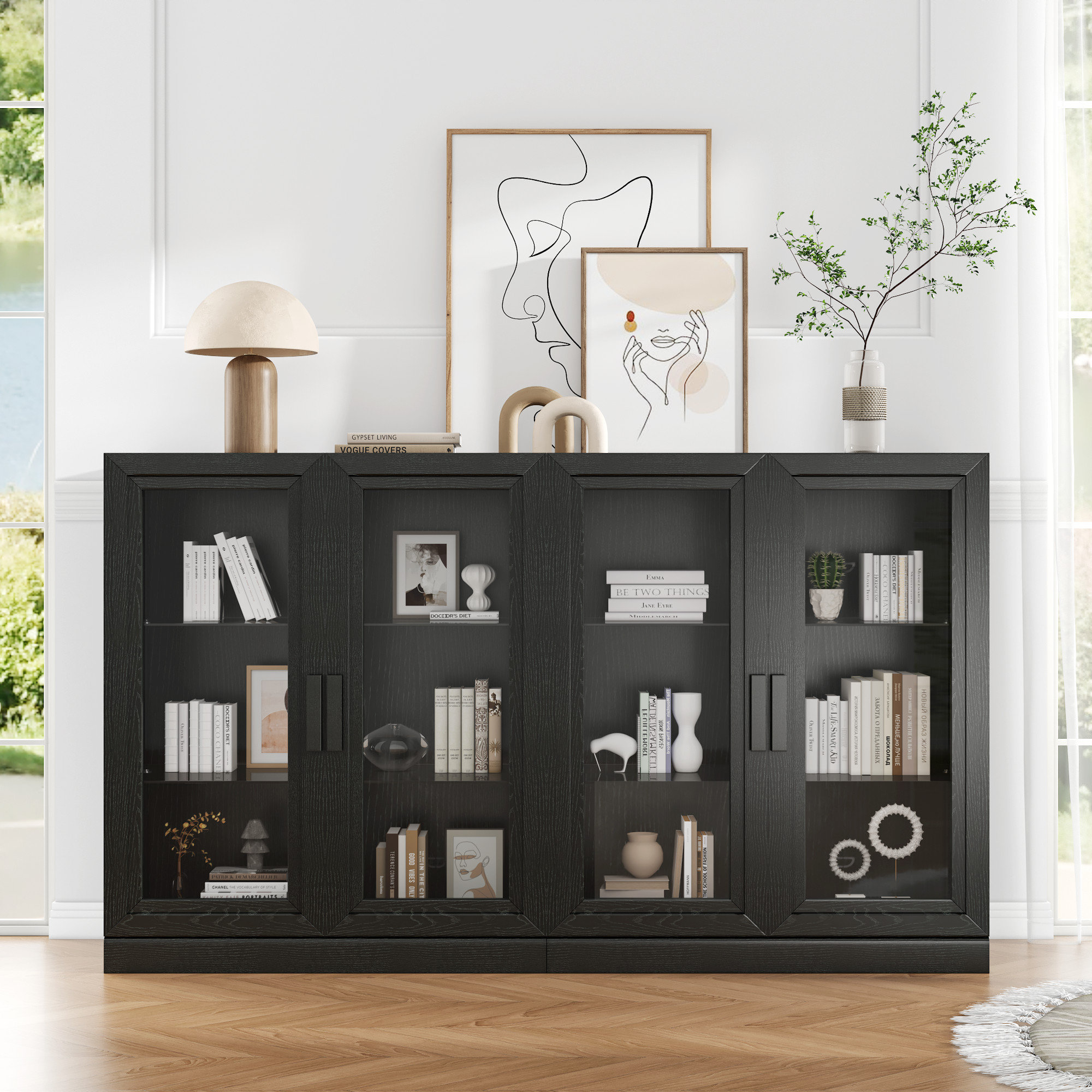 Ebern Designs 72" Wood China Cabinet Display Cabinet with Glass Doors ...