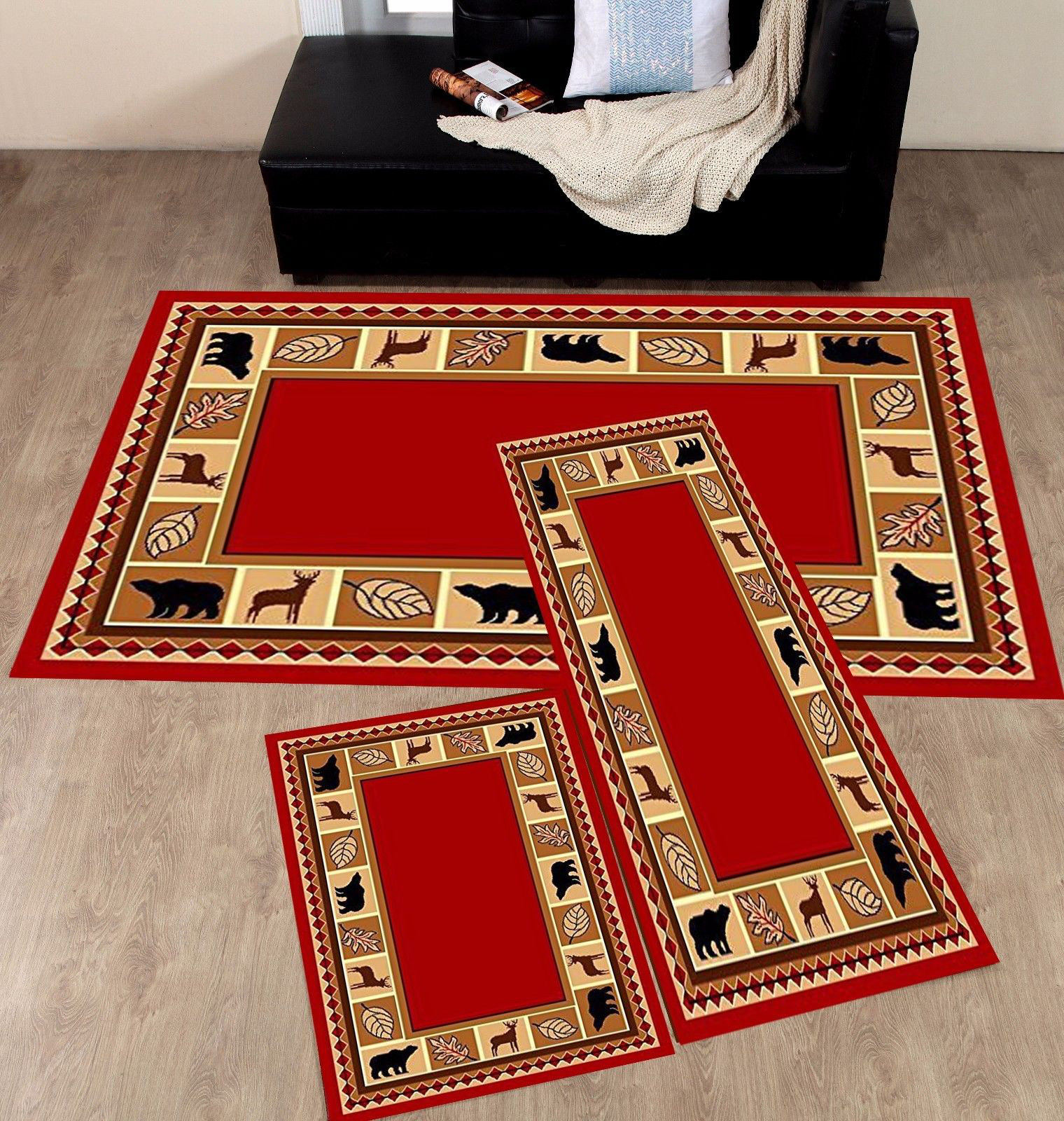 Loon Peak® Courtney Wildlife Bear 3 Piece Red Area Rug Set | Wayfair