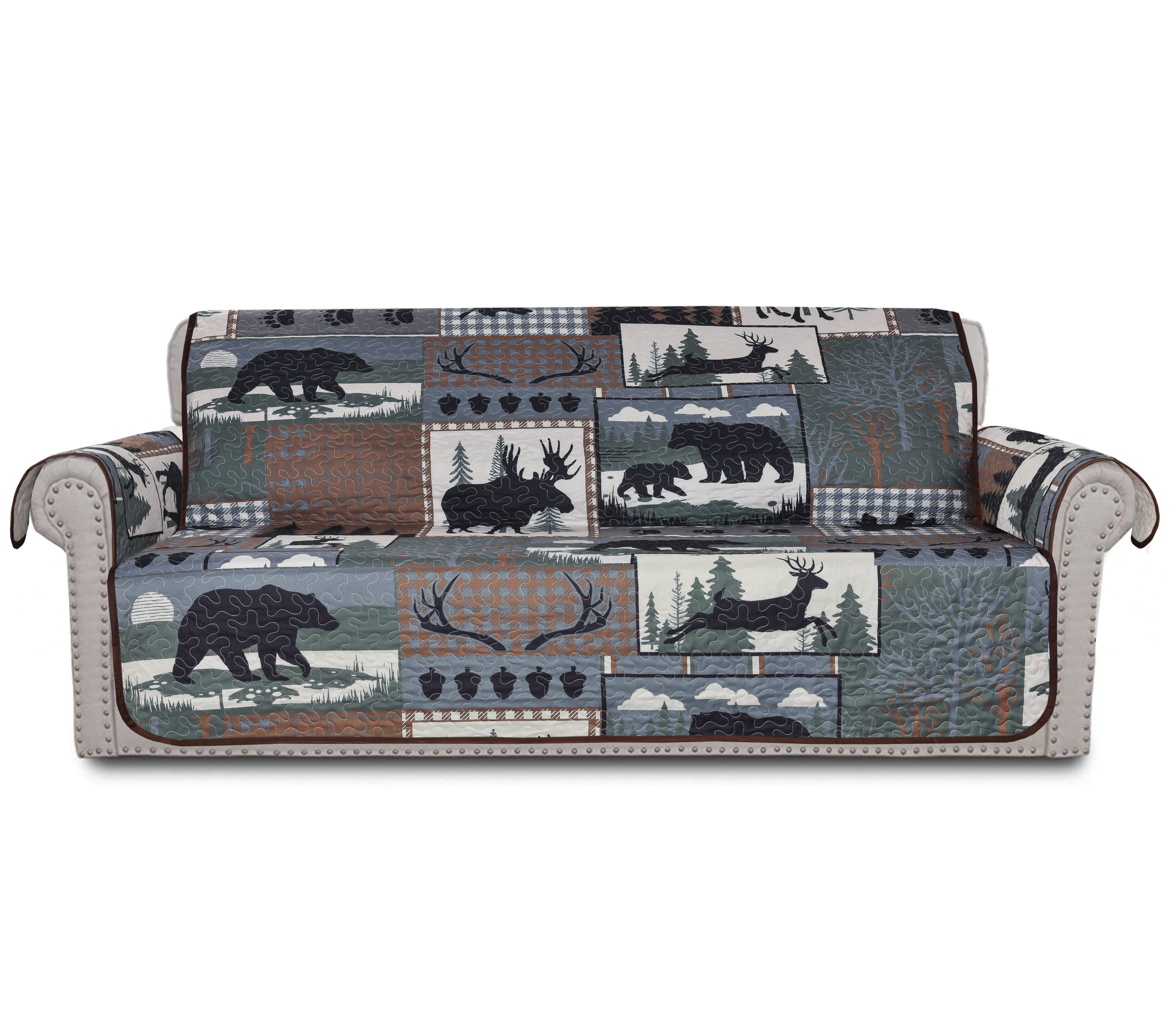 Loon Peak® Woodland Bear Patchwork Box Cushion Quilted Sofa & Couch ...