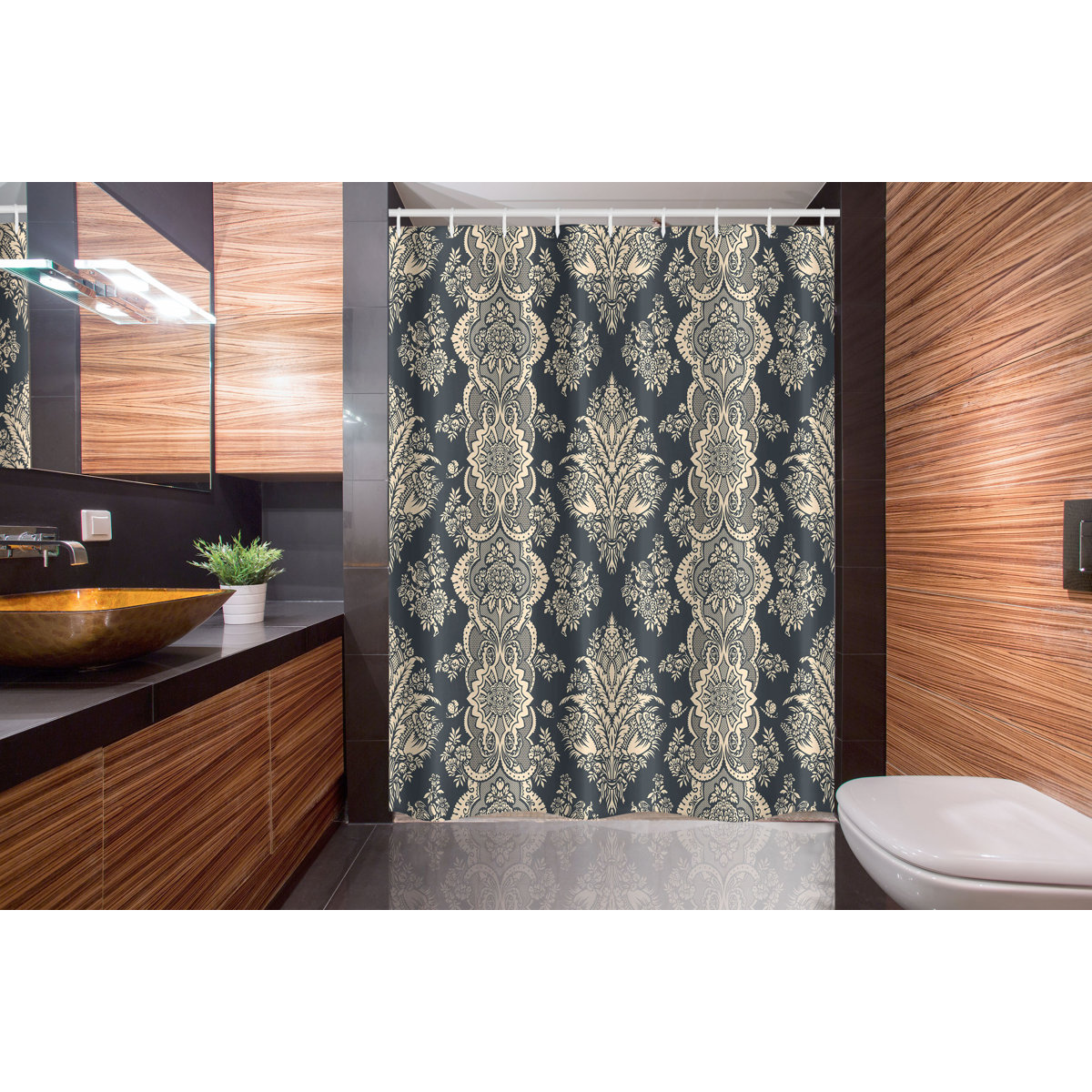 East Urban Home Saidel Damask Shower Curtain with Hooks Included | Wayfair