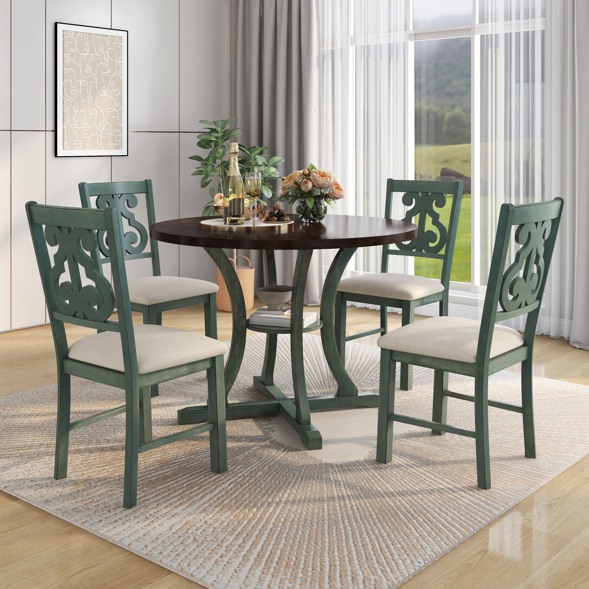 One Allium Way® Checkers 4 - Person Dining Set,Round Table Top,dining ...