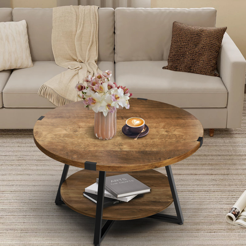 17 Stories Jahaira Round Coffee Table with 2-Tier Storage Shelves ...