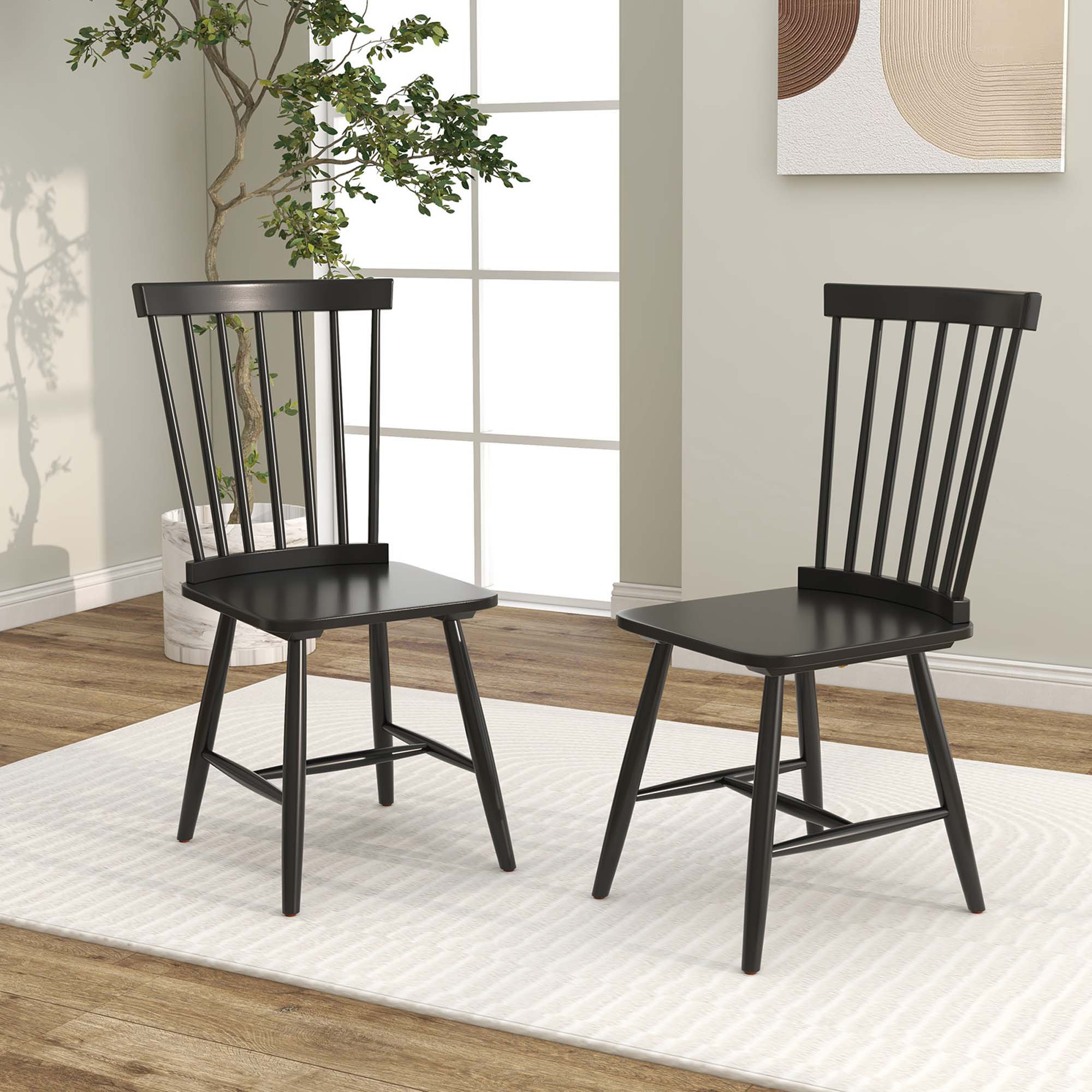 George Oliver Windsor Dining Chairs Set Of 2 Armless Spindle Back Solid ...