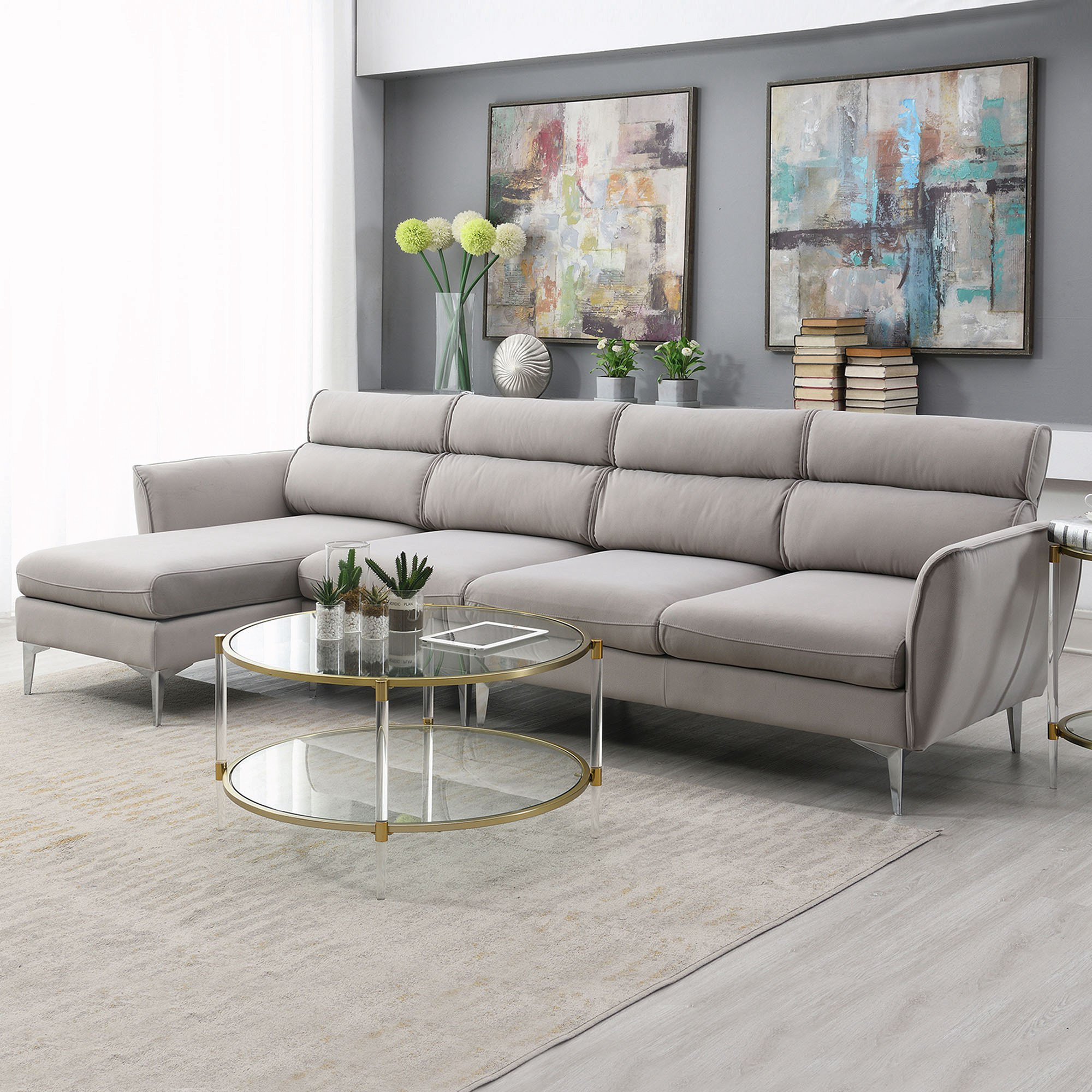 Hokku Designs Johntai 111" Recessed Arm Modular Modern Sofa Chaise ...