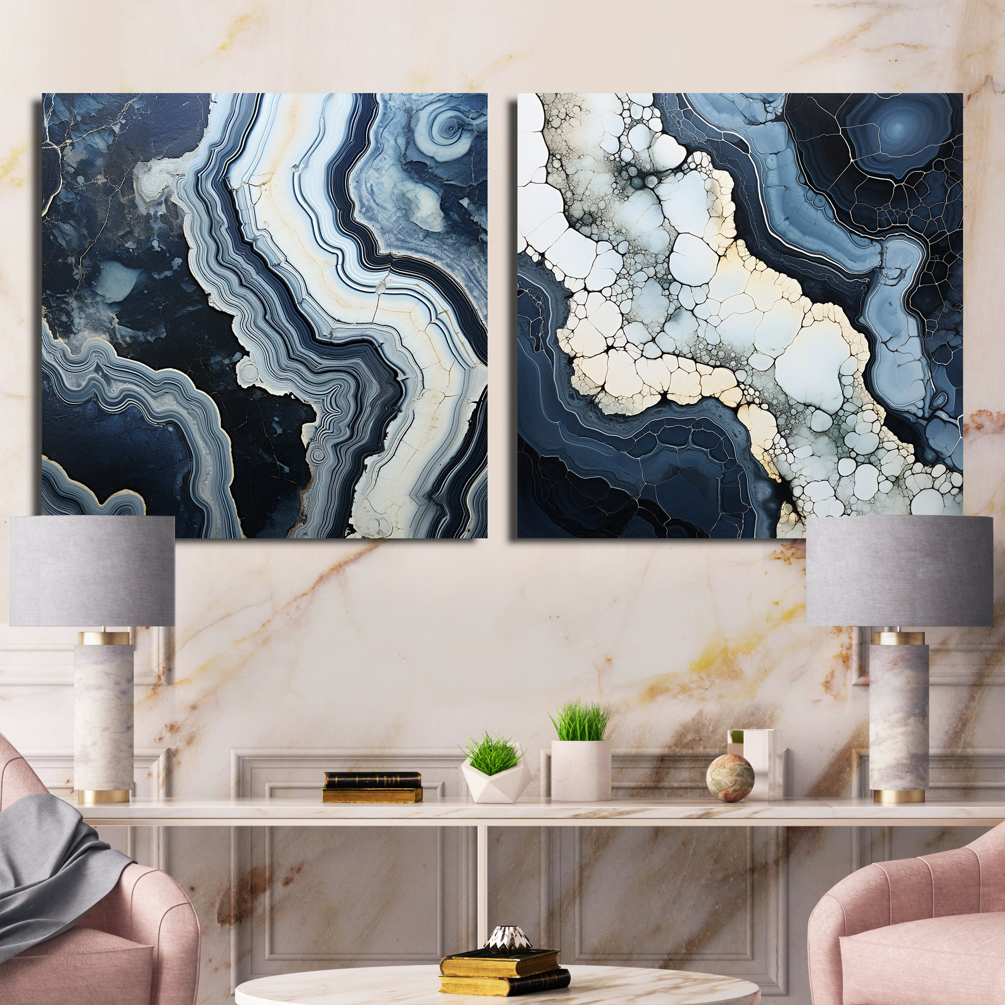 Wrought Studio™ " Blue Stone Geode Minimalism " 2 - Pieces | Wayfair