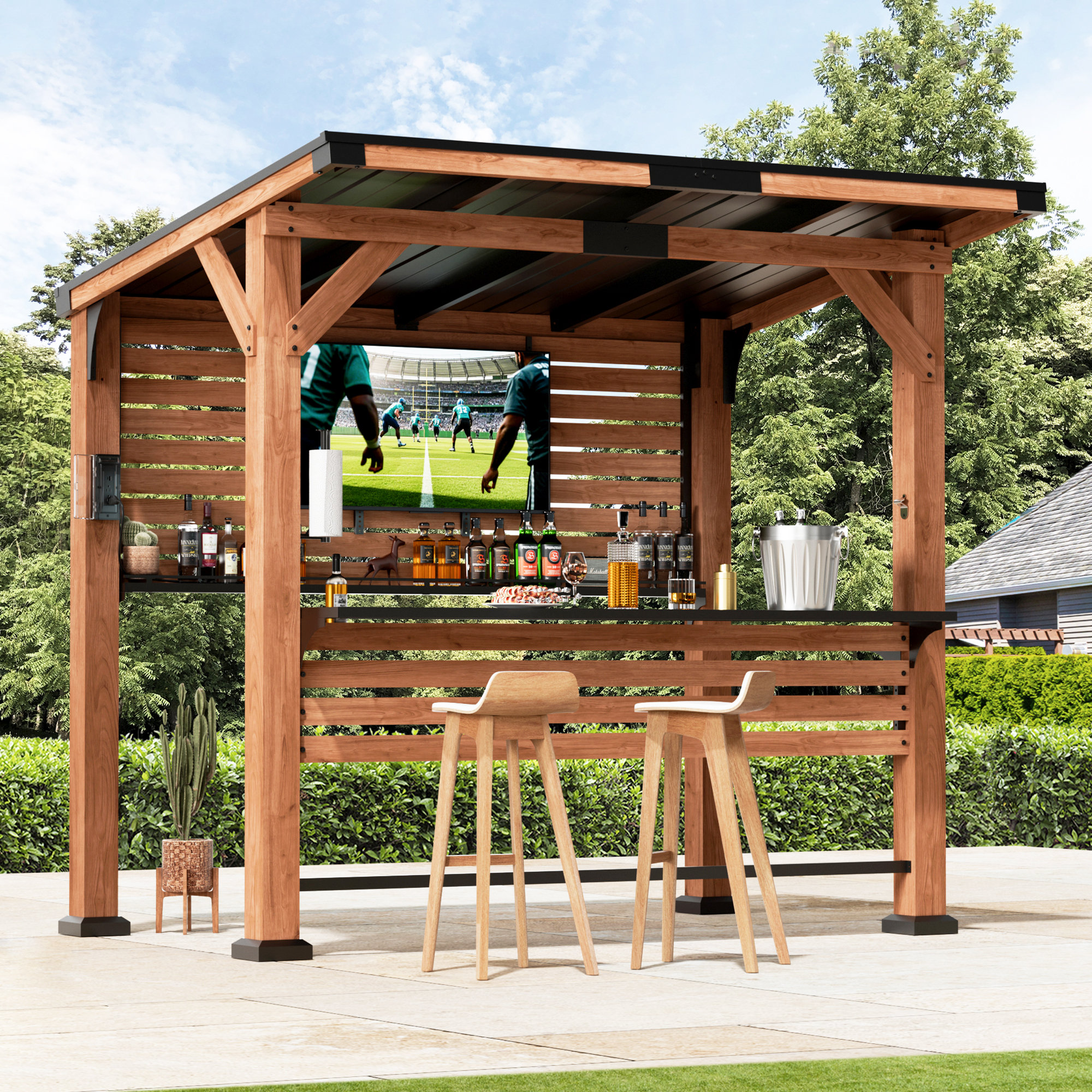 MODERN SHADE OUTDOOR LIVING SPACES Aura 6.5 ft. x 8 ft. Cedar Wood ...