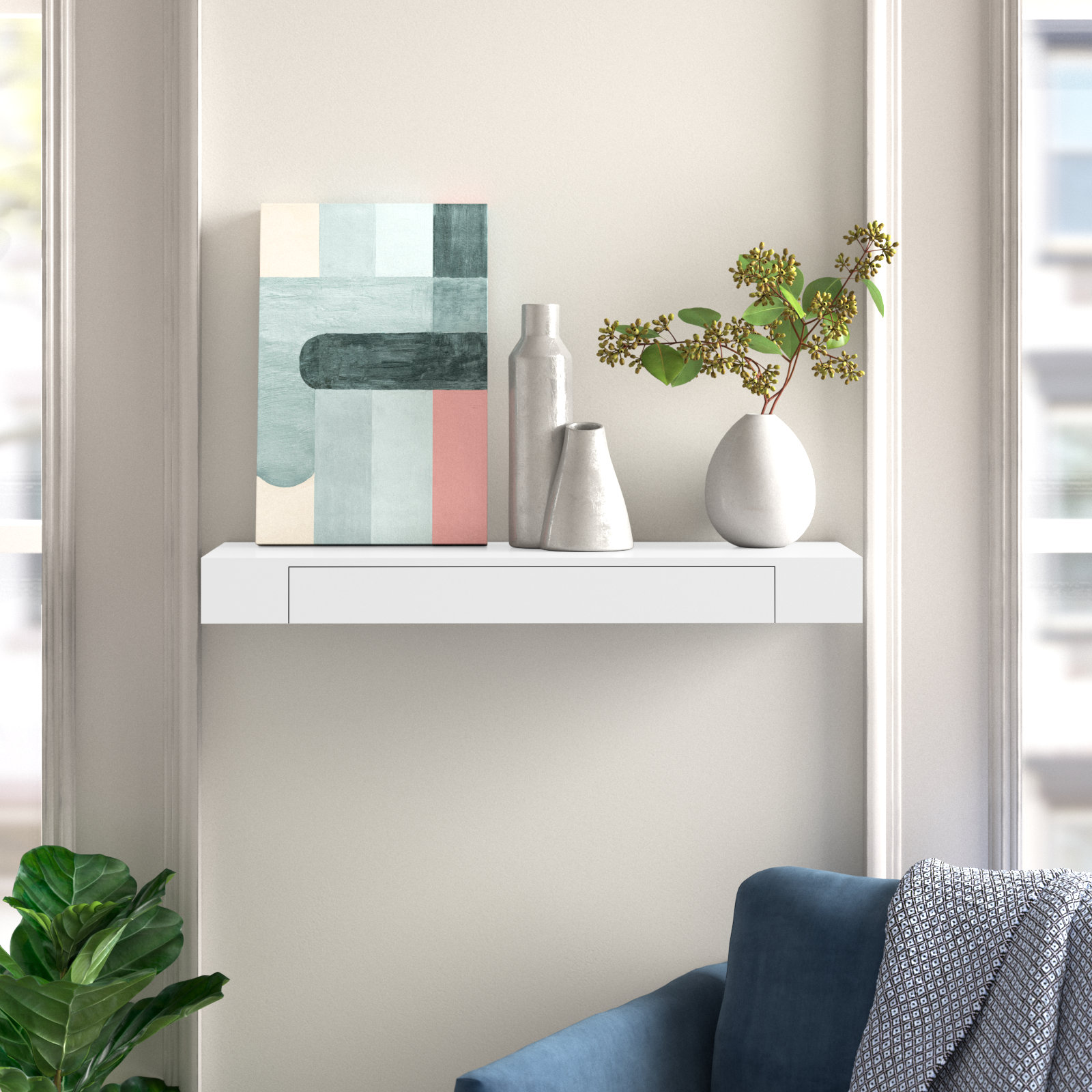 Wade Logan® Wall Shelf Floating Shelf with Drawer Display Shelf for ...