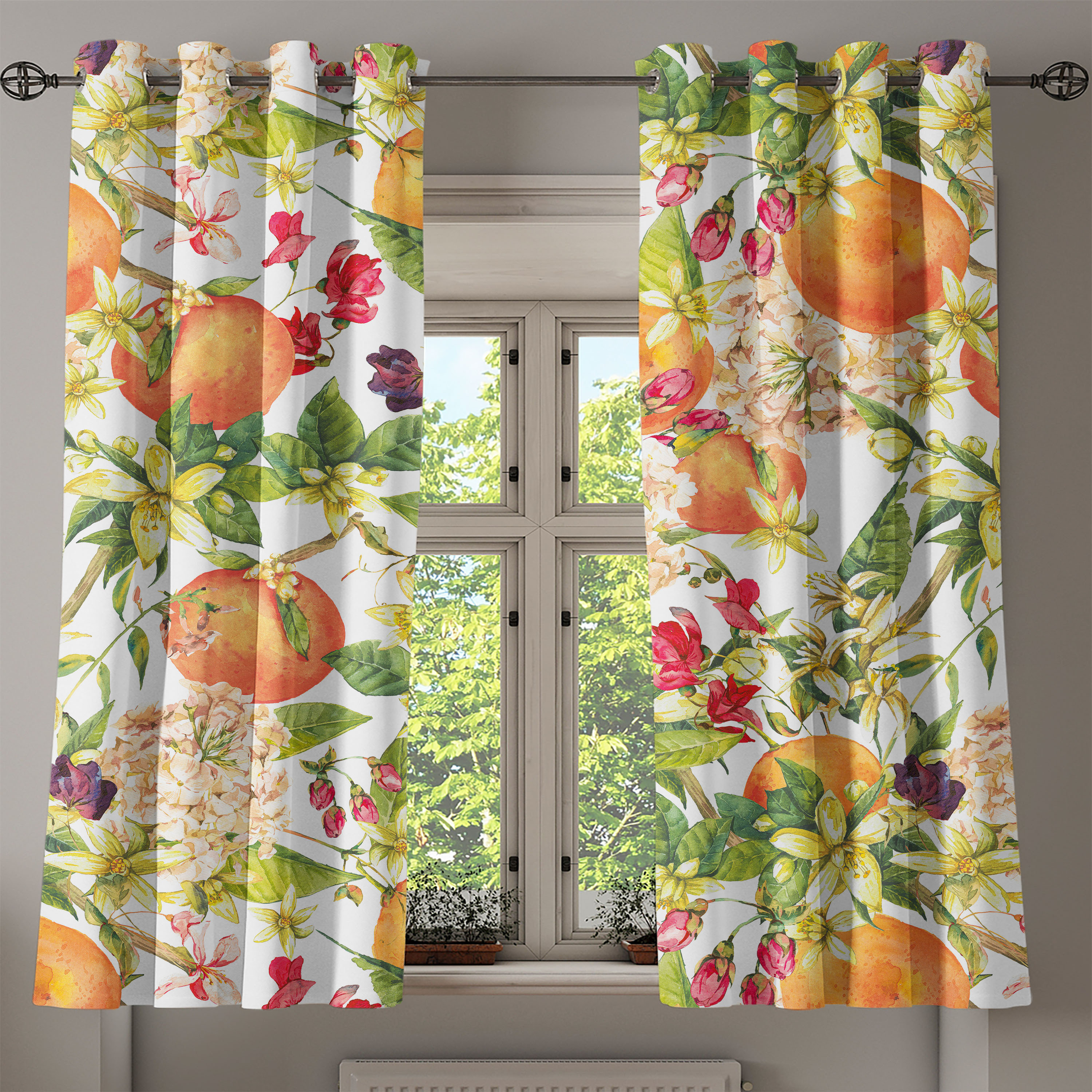 Red Barrel Studio® Citrus Grommet Curtain Jungle Scene Leafy Twigs Art ...