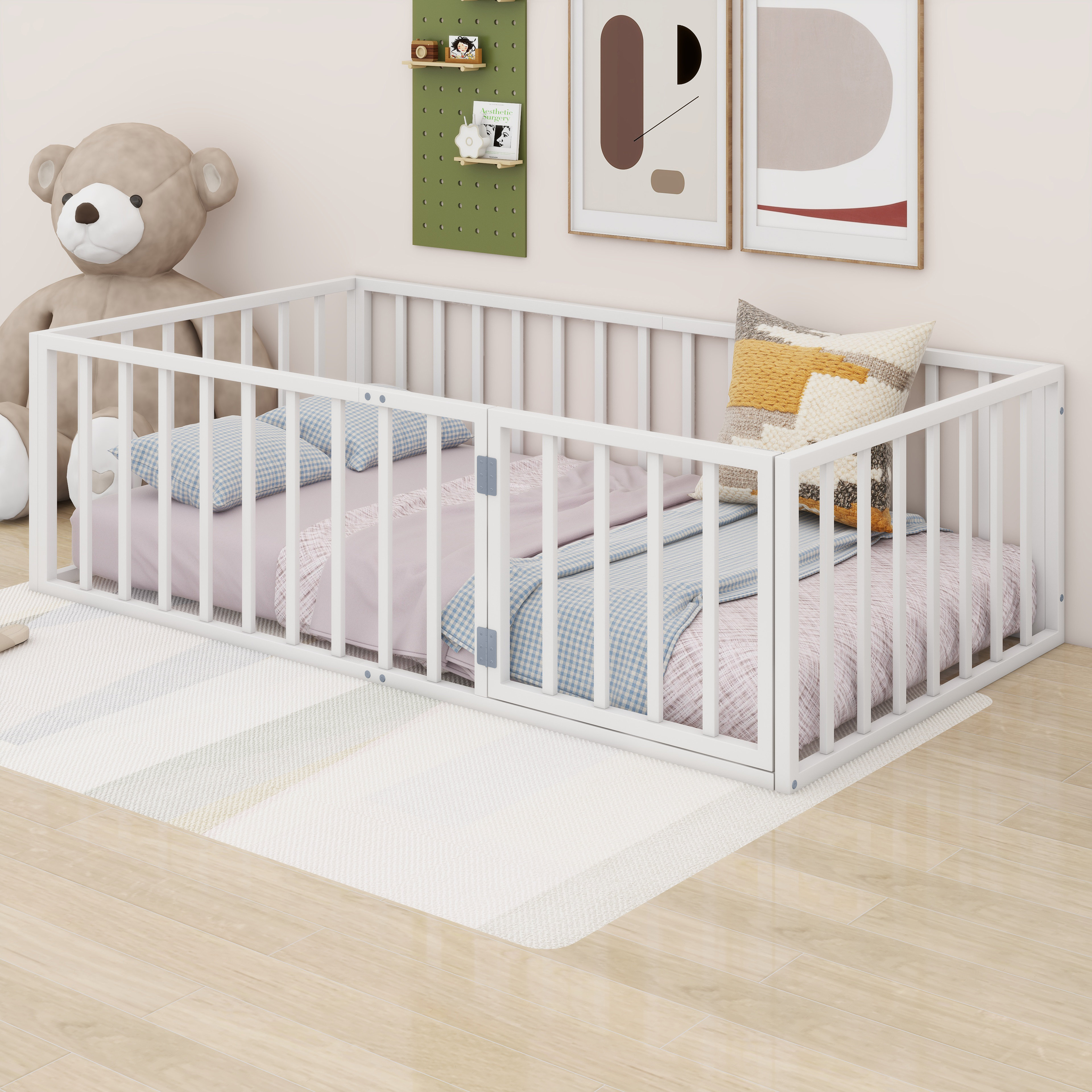 Harriet Bee Angelia Twin Size Metal Floor Bed Frame With Fence And Door ...