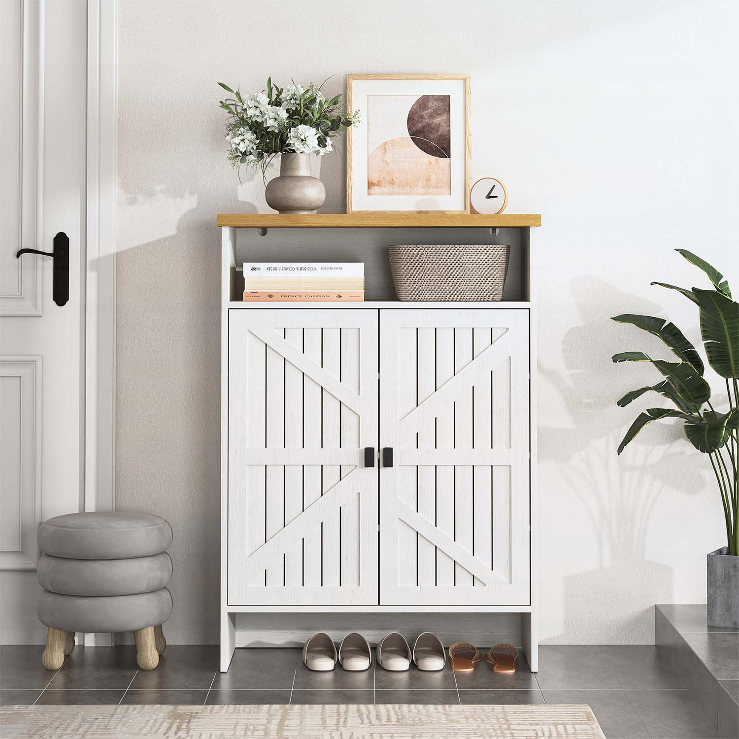 Gracie Oaks Modern Shoe Cabinet with Sliding Doors,Space-saving and ...